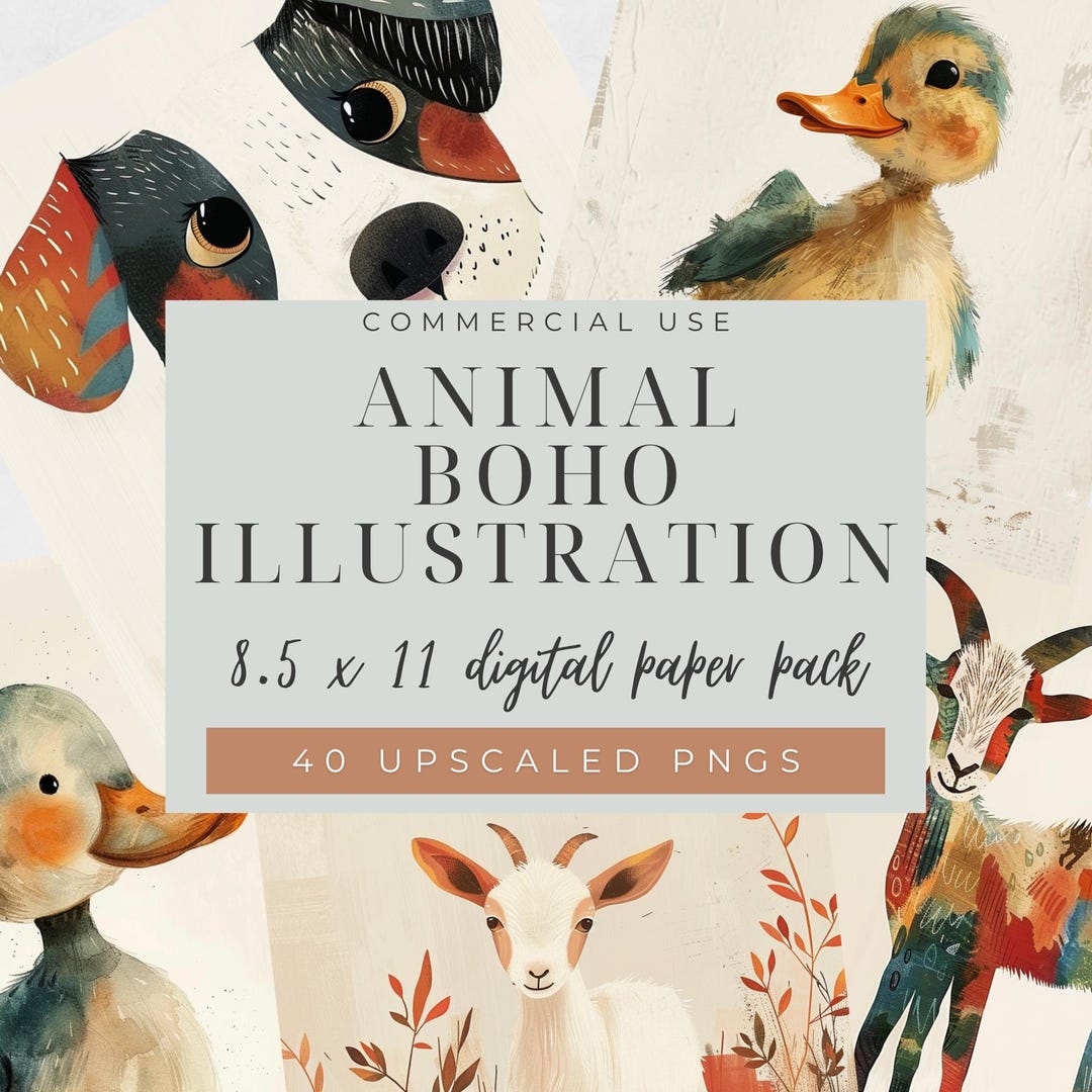 Boho Animal Digital PNG Bundle Farm Animal Bohemian Digital Paper ...