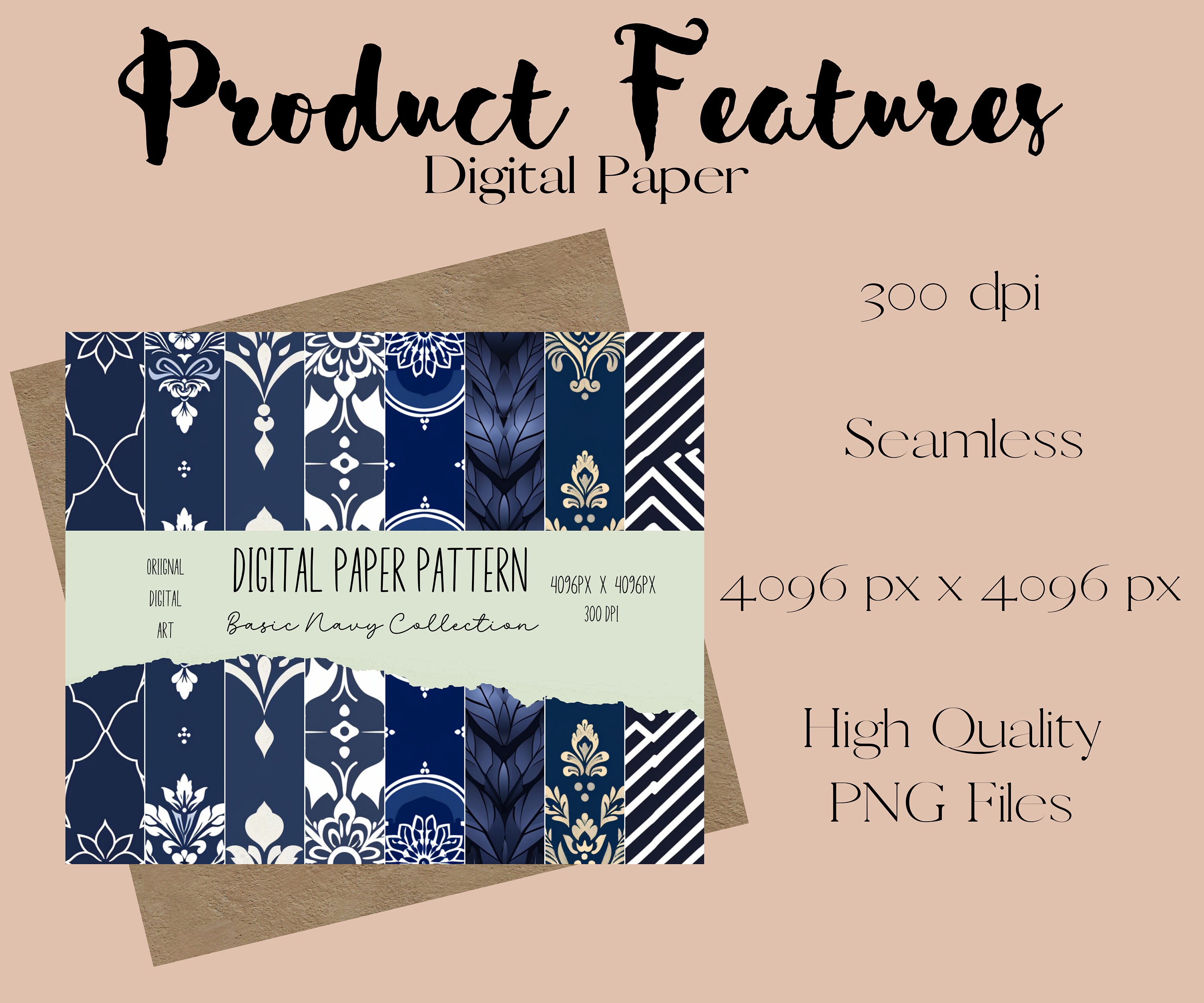 Premium Navy Background Digital Papers, Navy Seamless Pattern, Vintage ...