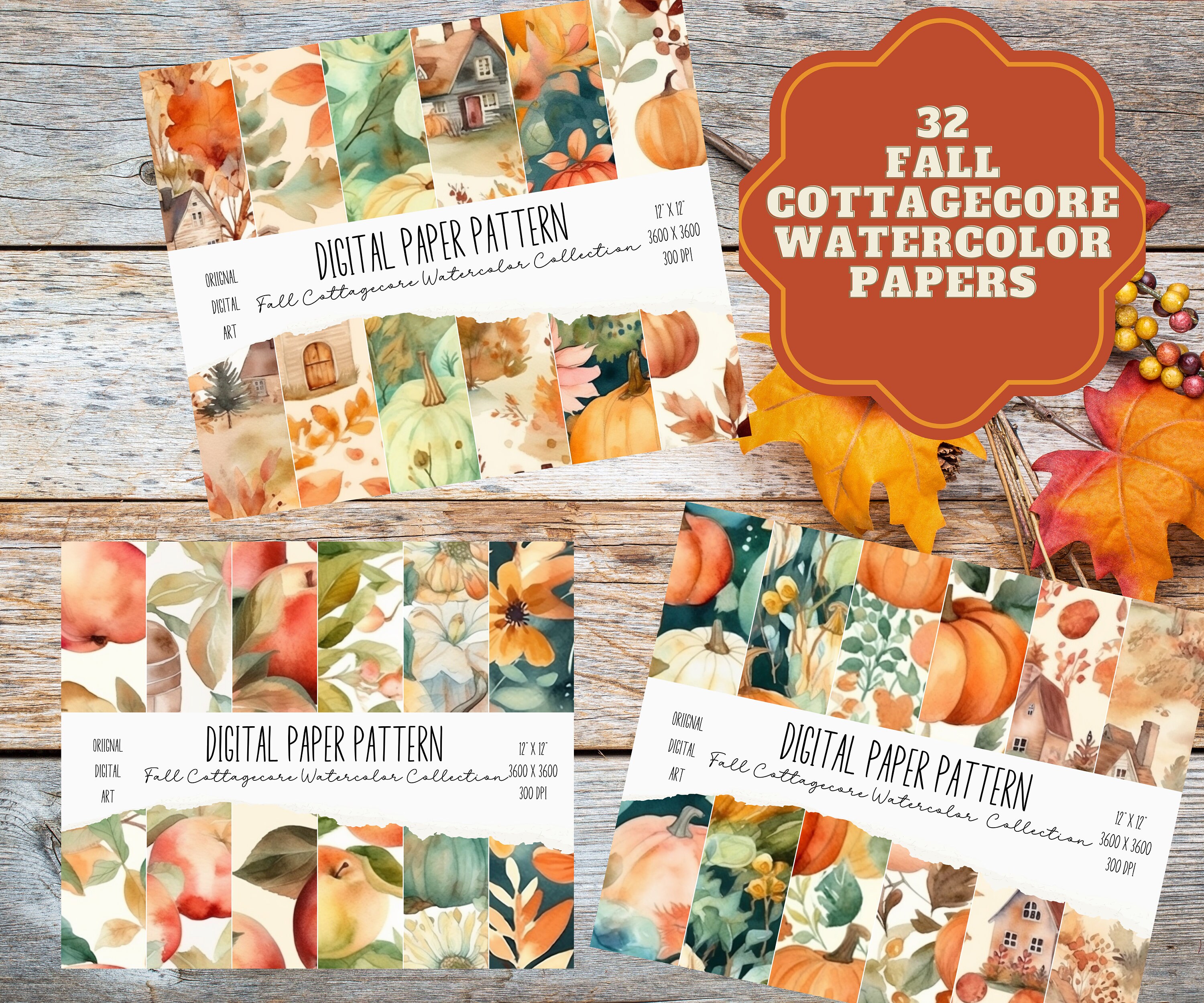 Fall Cottagecore BUNDLE Digital Paper Set, 80 Fall Forestcore Botanical ...