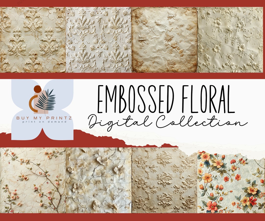 Embossed Elegant Floral Digital Paper, 24 Pages for Junk Journal ...
