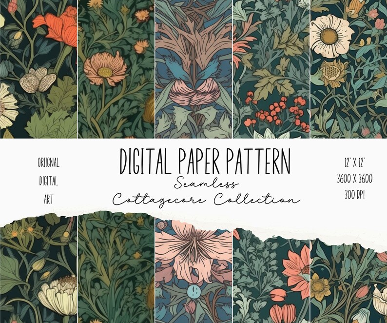 Cottagecore Seamless Digital Paper Set Forestcore Pattern - Etsy