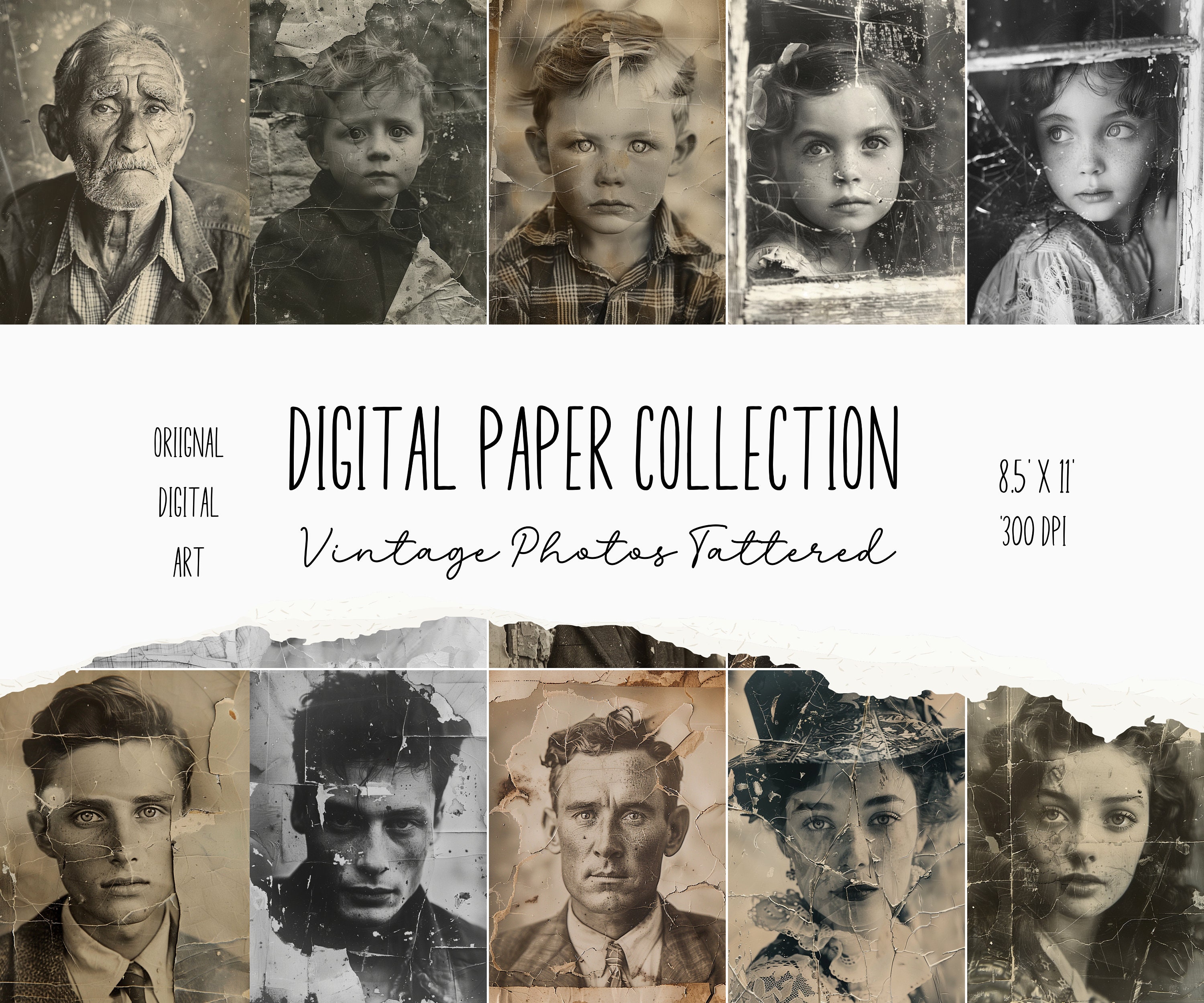 Tattered Vintage Photos, Old Damaged Pictures, 30 Artistic Distressed ...