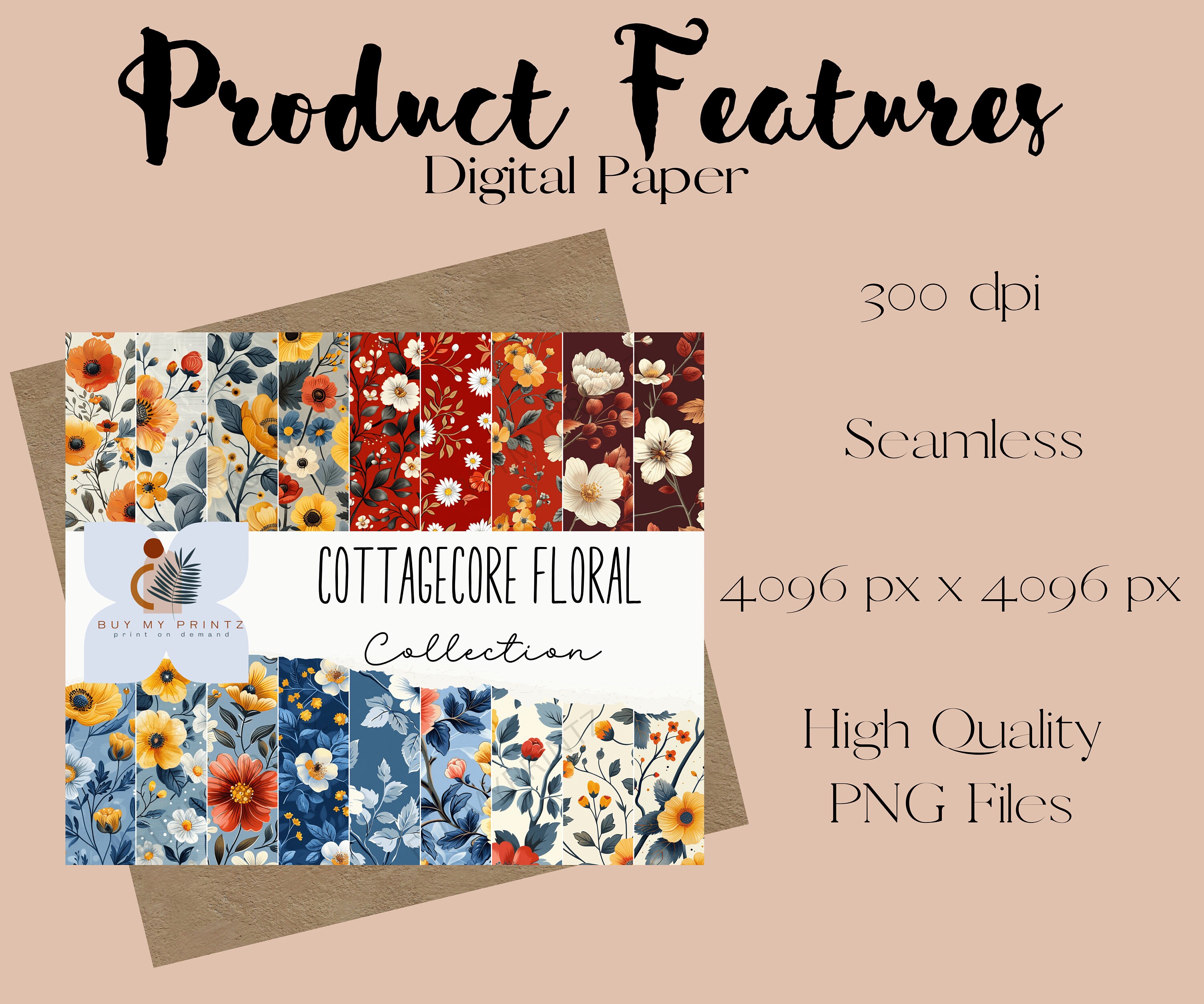 Cottagecore Floral Seamless Pattern, Digital Craft Paper Bundle ...