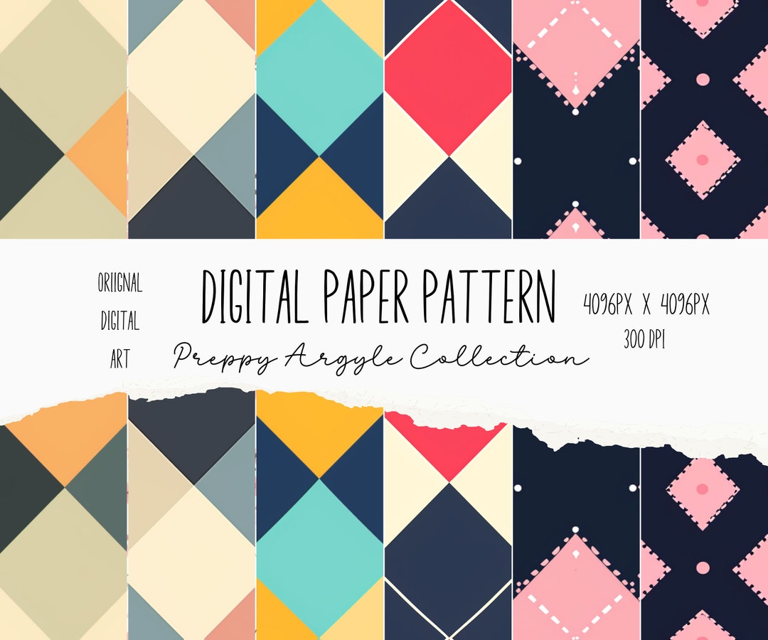 Preppy Digital Paper Set, Argyle Pattern, 90's Digital Papers, Scrap ...