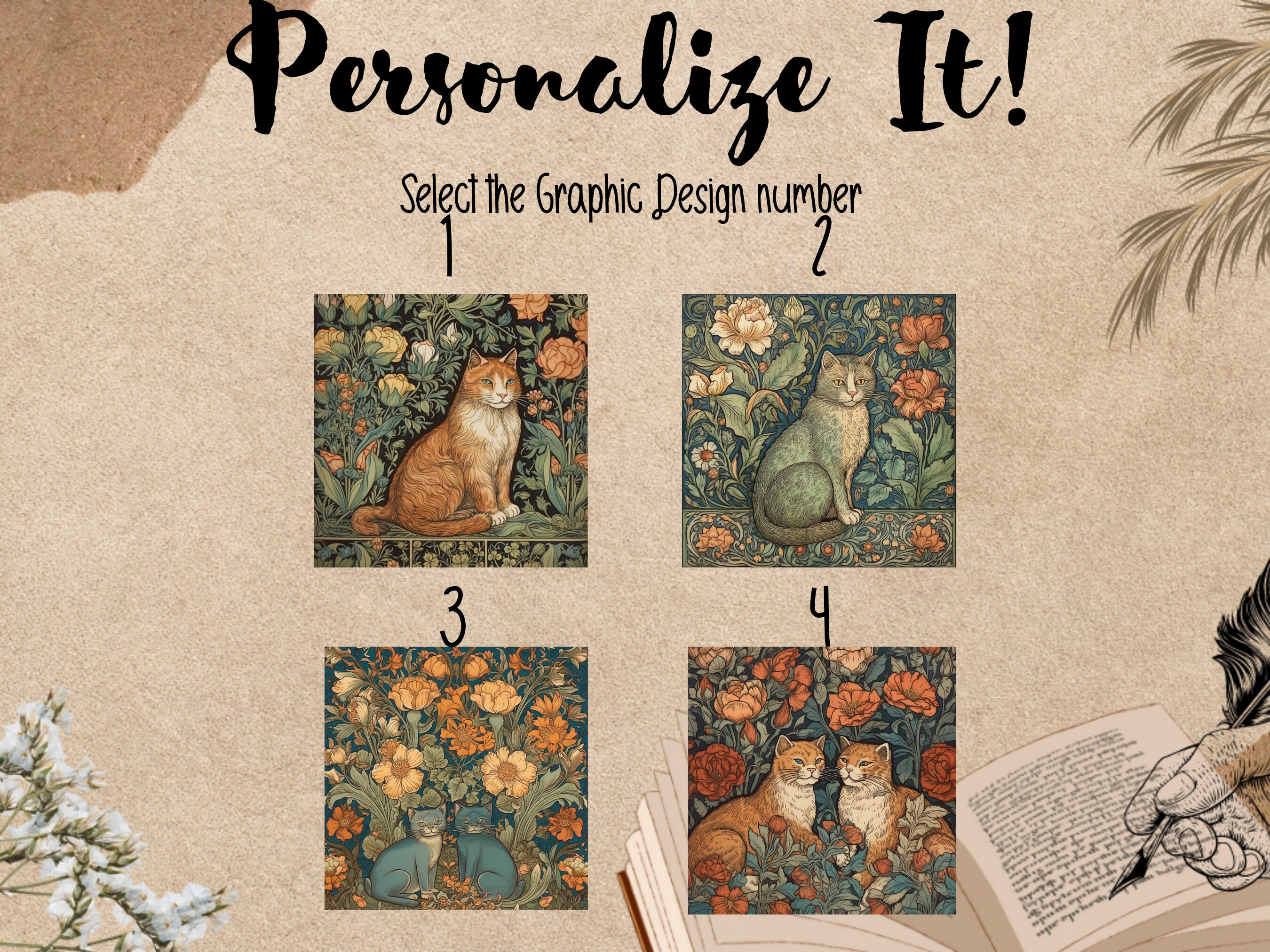 William Morris Inspired Pillow Cover, Cat in Botanicals, Cottagecore ...