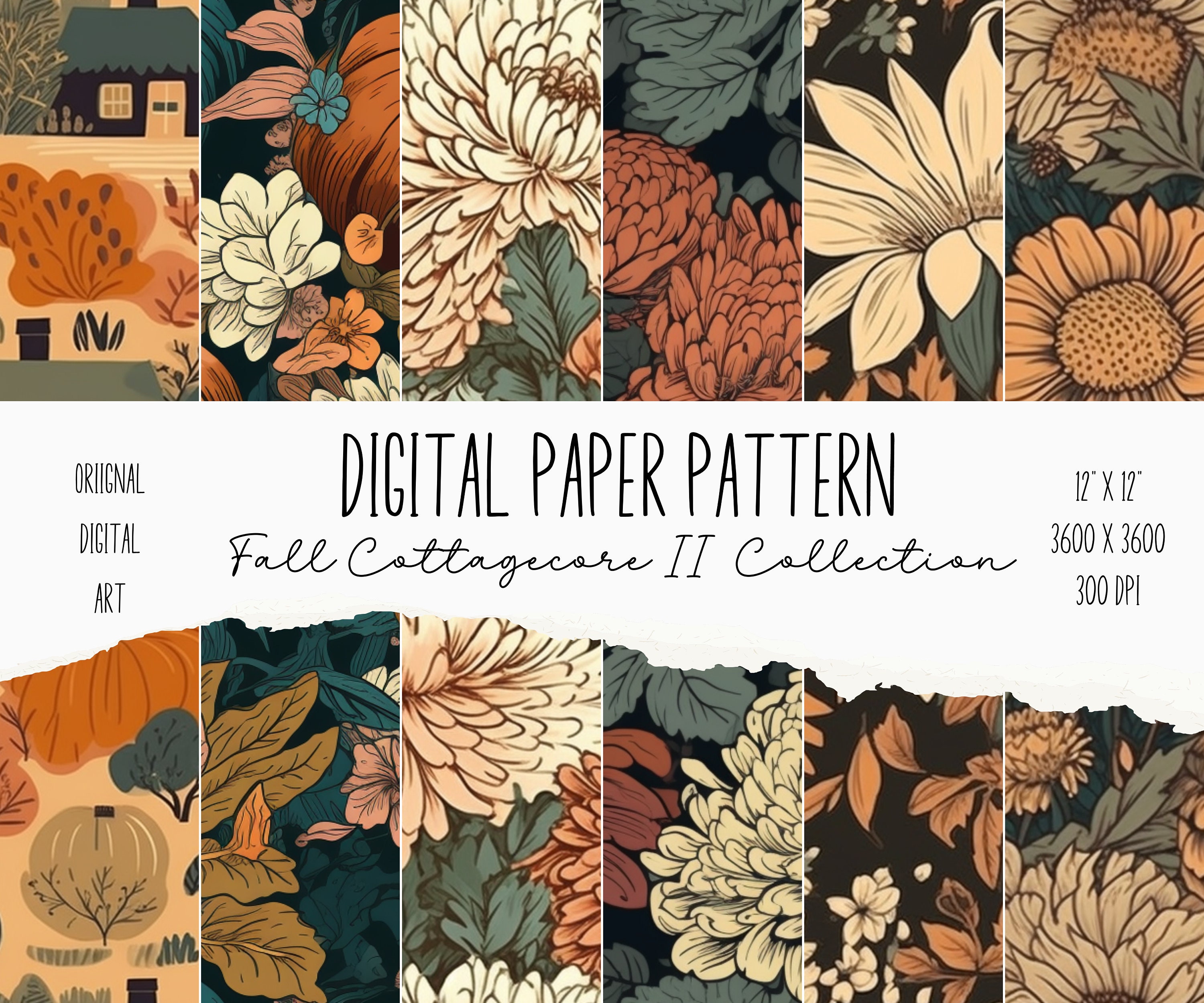 24 Fall Cottagecore II Digital Paper Set Fall Flowers - Etsy