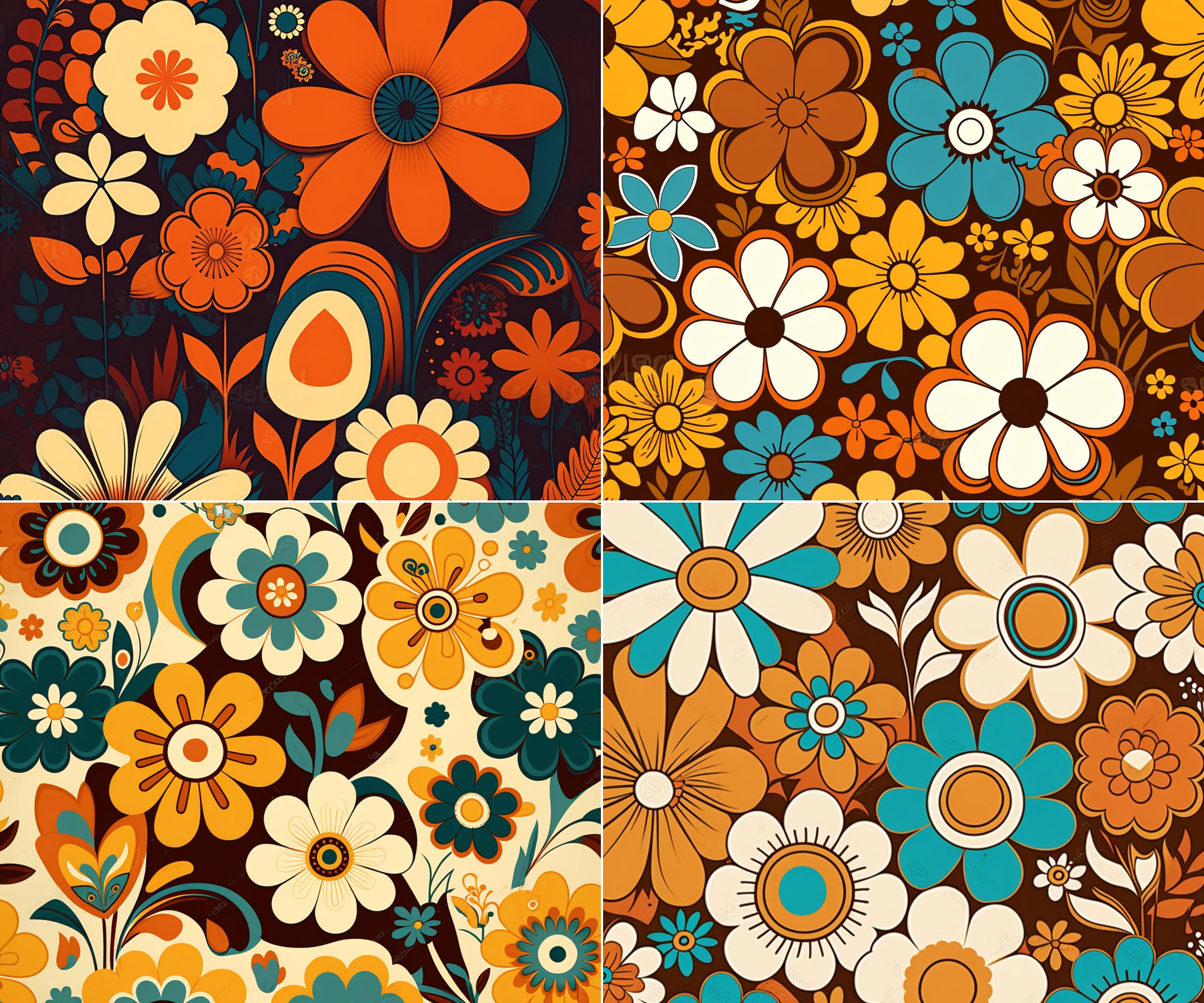 Retro 70s Wildflowers II Digital Paper Set Retro Flowers - Etsy