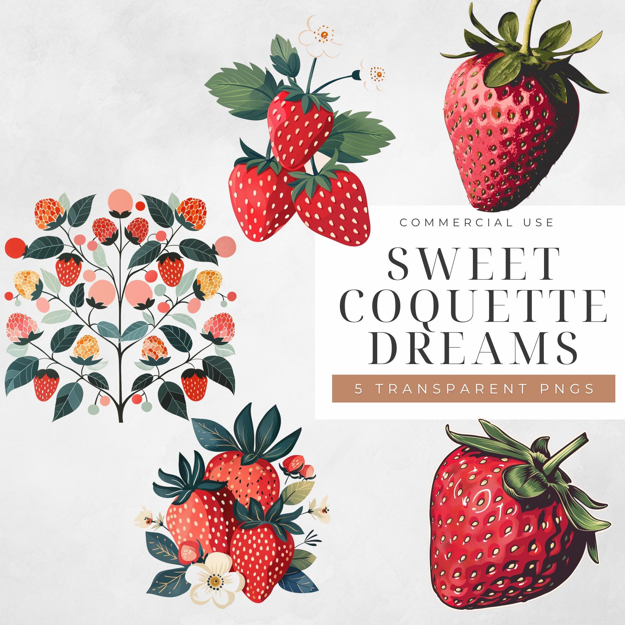 Strawberry Clipart and Coquette Bow Seamless Pattern Set Coquette ...
