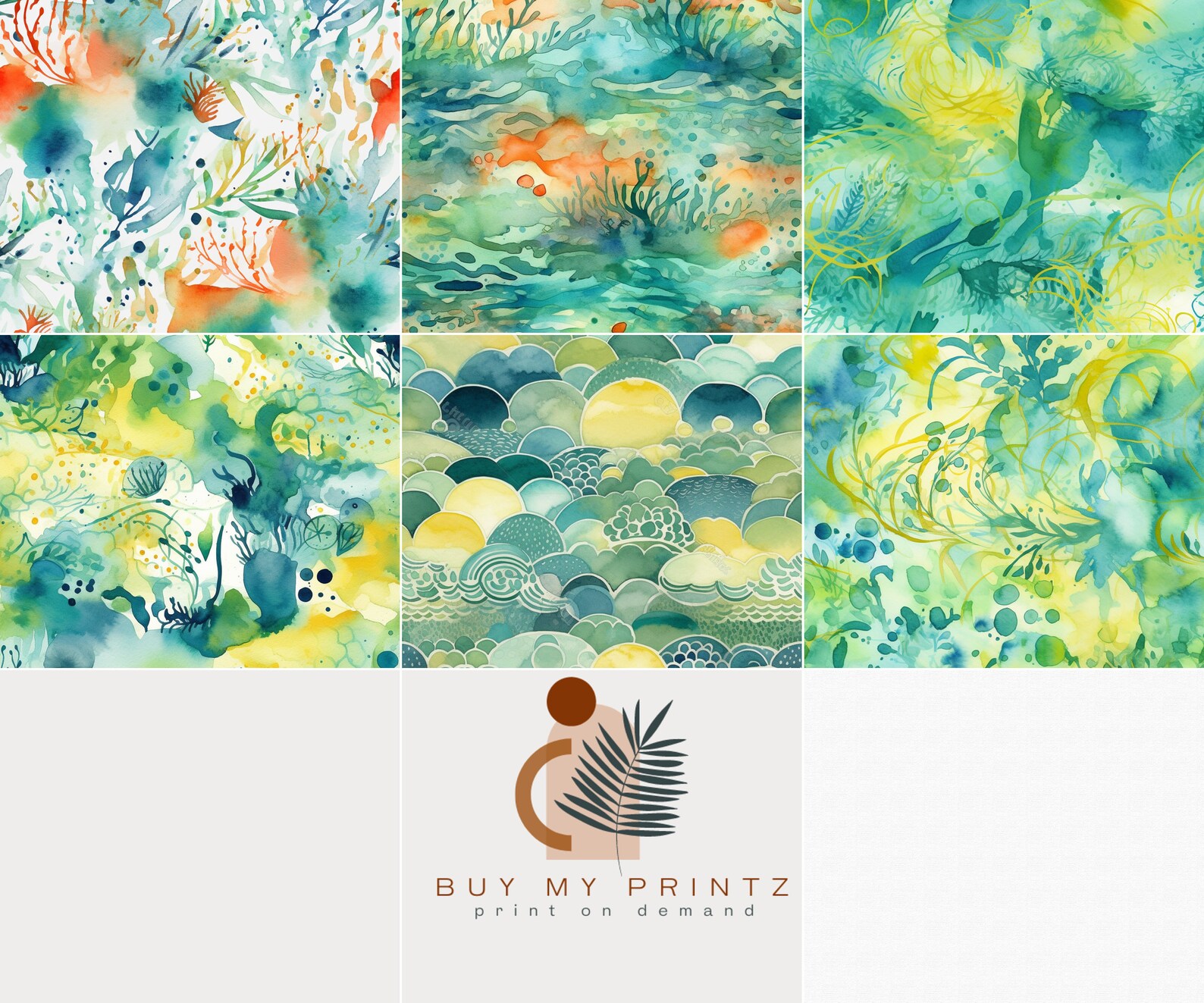Oceancore Floral Pattern Digital Paper Set, Ocean Pattern, Ocean ...