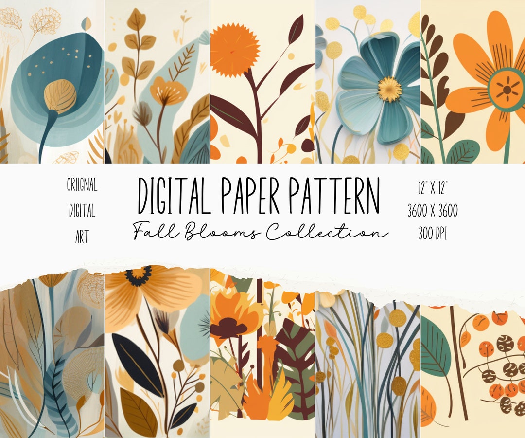 25 Fall Floral Blooms Digital Paper Set, Fall Blooms Pattern, Autumn ...