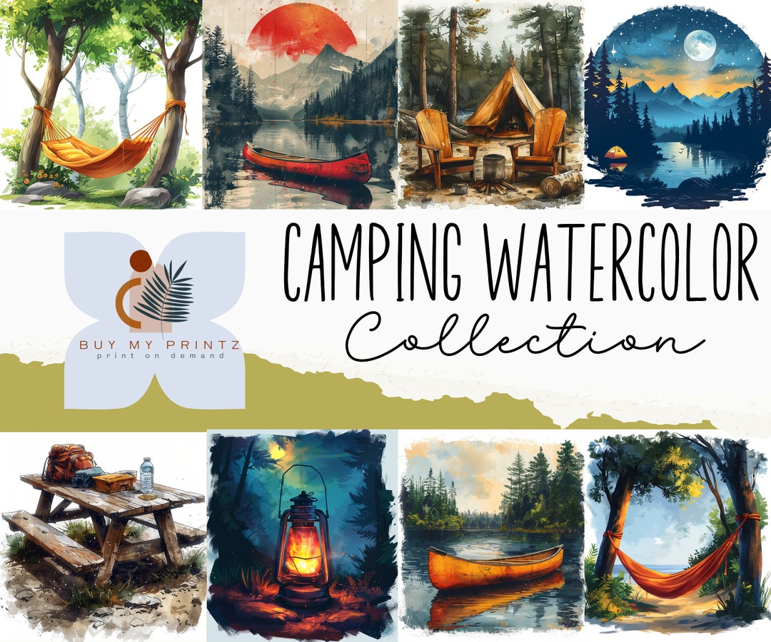 Watercolor Camping Illustrations Bundle Rustic Outdoor Adventure PNG ...