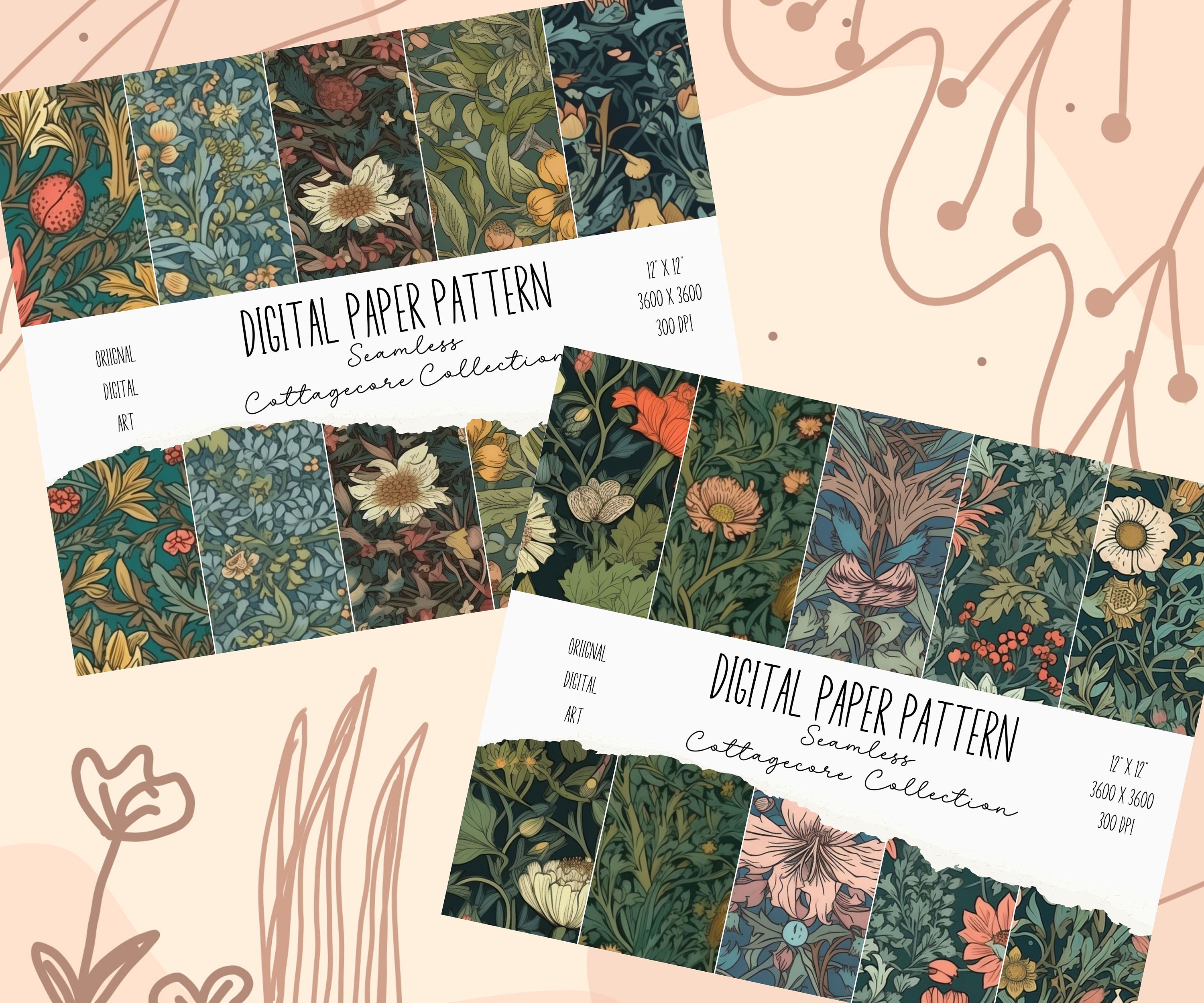 Cottagecore BUNDLE Digital Paper Set, 60 Forestcore Botanical Floral ...