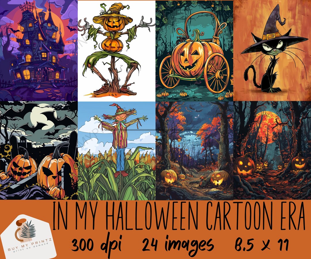 In My Fall Halloween Cartoon Era Sheets, 24 Mixed Media Watercolor Home ...