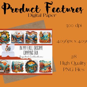 28 Fall Origami Camping Digital Papers, Autumn Downloadable PNG Set ...