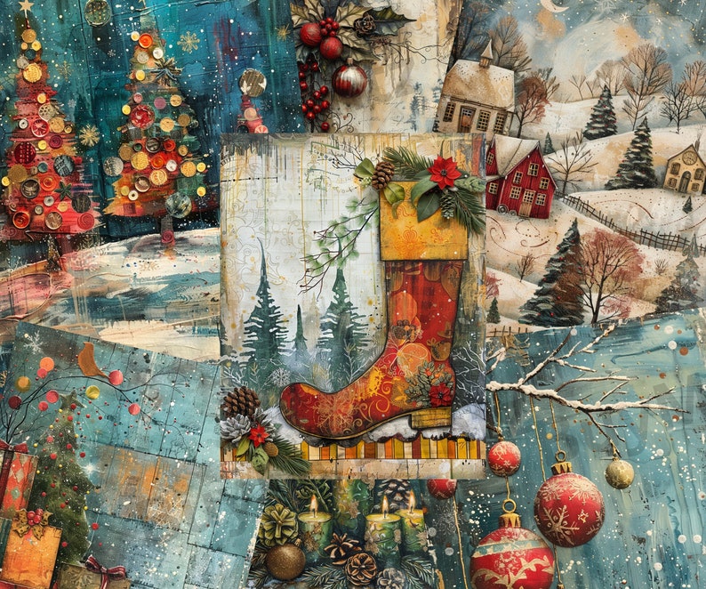 In My Whimsical Christmas Era Digital Paper, Xmas Floral Pattern PNG ...