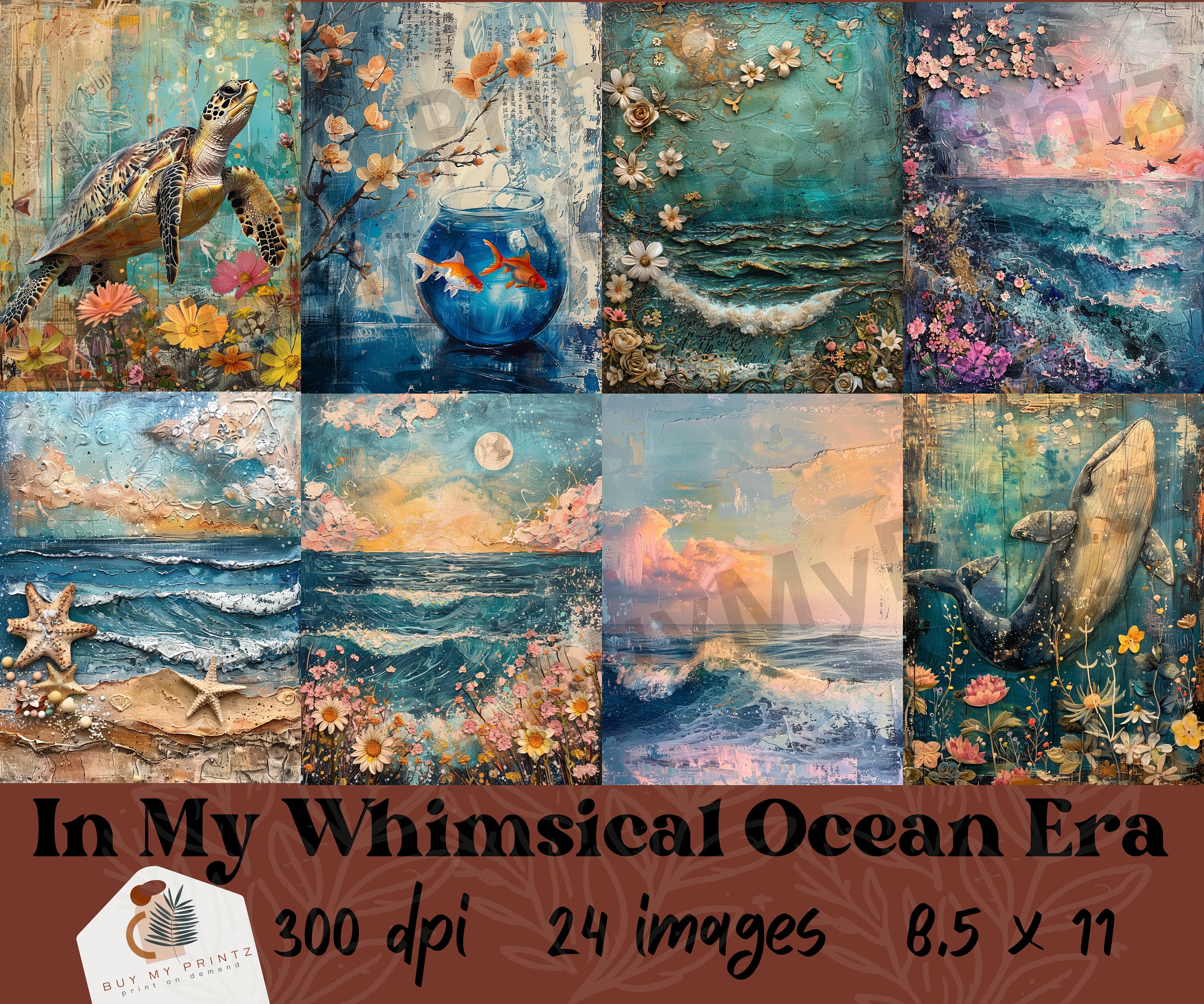 In My Whimsical Ocean Era Sheets, Sea Life Digital Download Paper Set ...