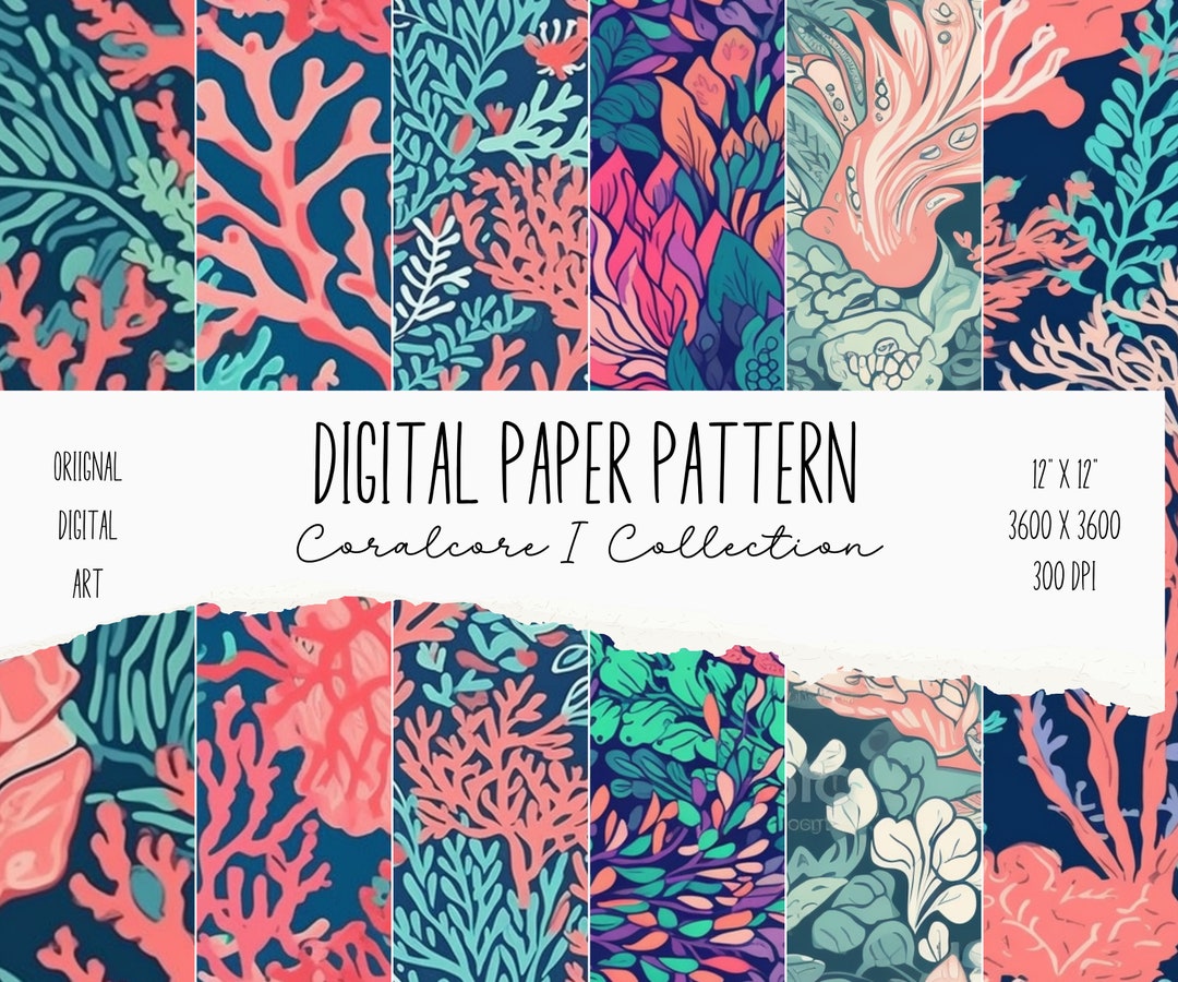30 Coralcore Digital Paper Set, Tropical Flowers Pattern, Coralcore ...