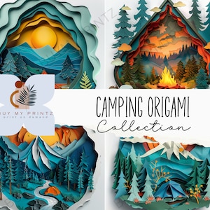 Origami Camping Collection Clipart, 32 PNG Mountain Landscape Clipart ...