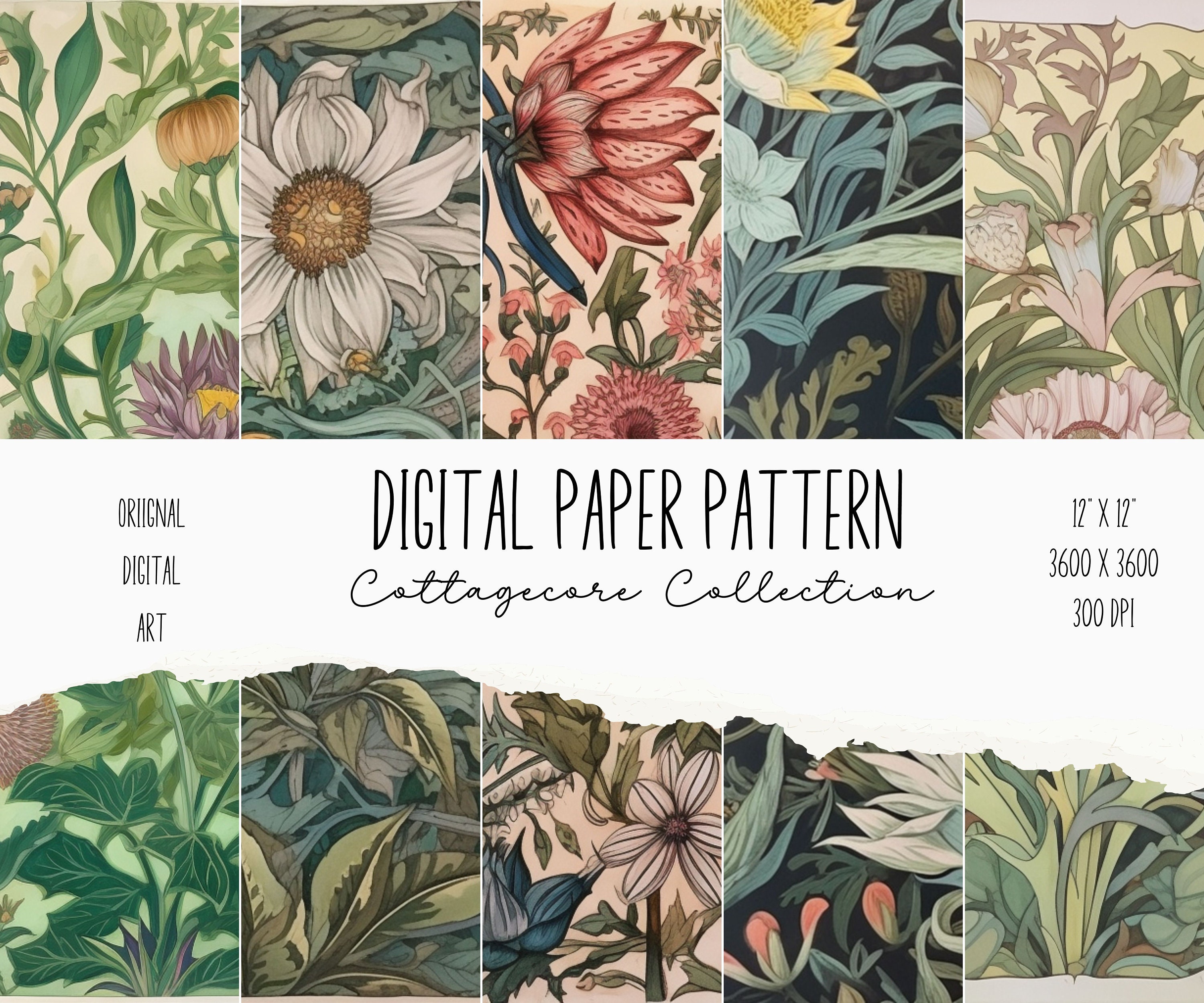 Cottagecore Pattern Digital Paper Set, Forestcore Pattern, Botanical ...