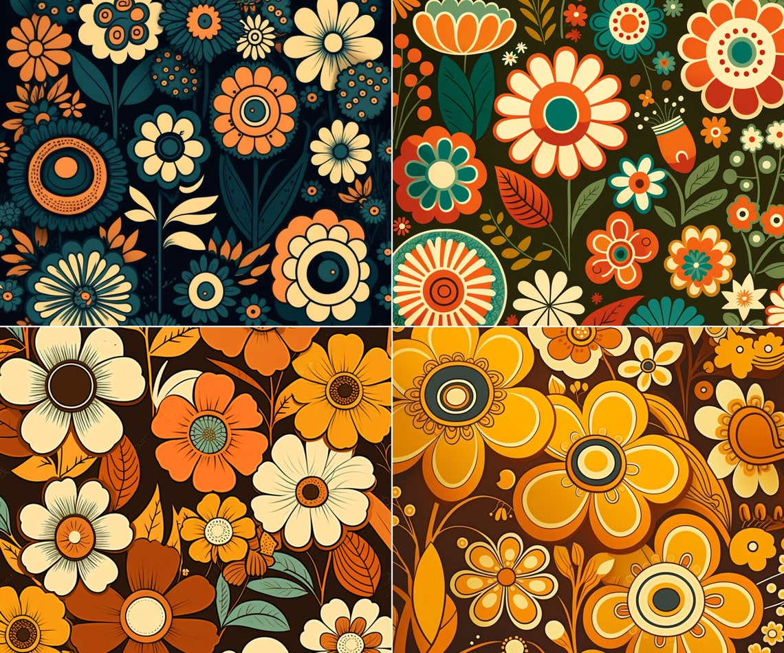 Retro 70s Wildflowers II Digital Paper Set Retro Flowers - Etsy