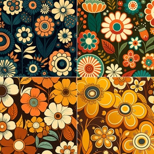 Retro 70s Wildflowers II Digital Paper Set Retro Flowers - Etsy