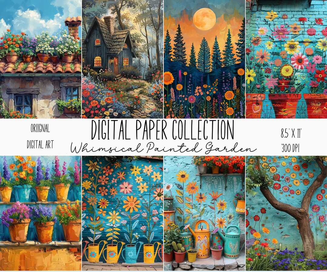 Painted Garden Dreamscape, 25 Whimsical Floral Background Papers ...