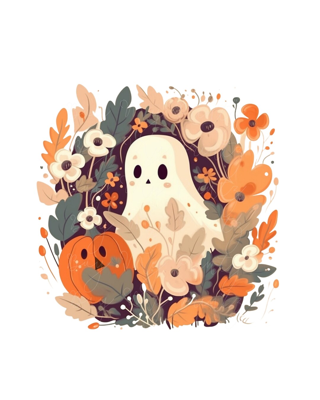 Floral Ghost Halloween PNG, Autumn Sublimation Design, Fall PNG, Spooky ...