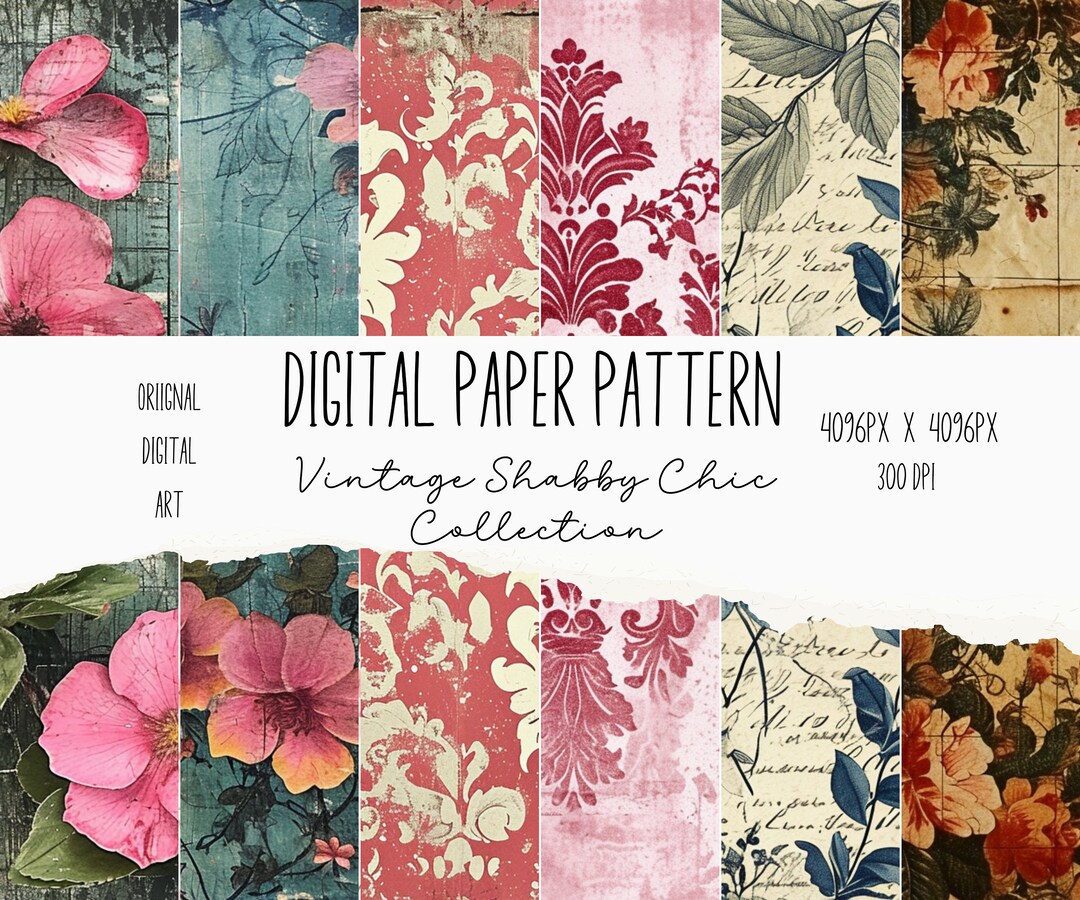 Vintage Shabby Chic Digital Paper Set, Rustic Wood Backdrop, Vintage ...