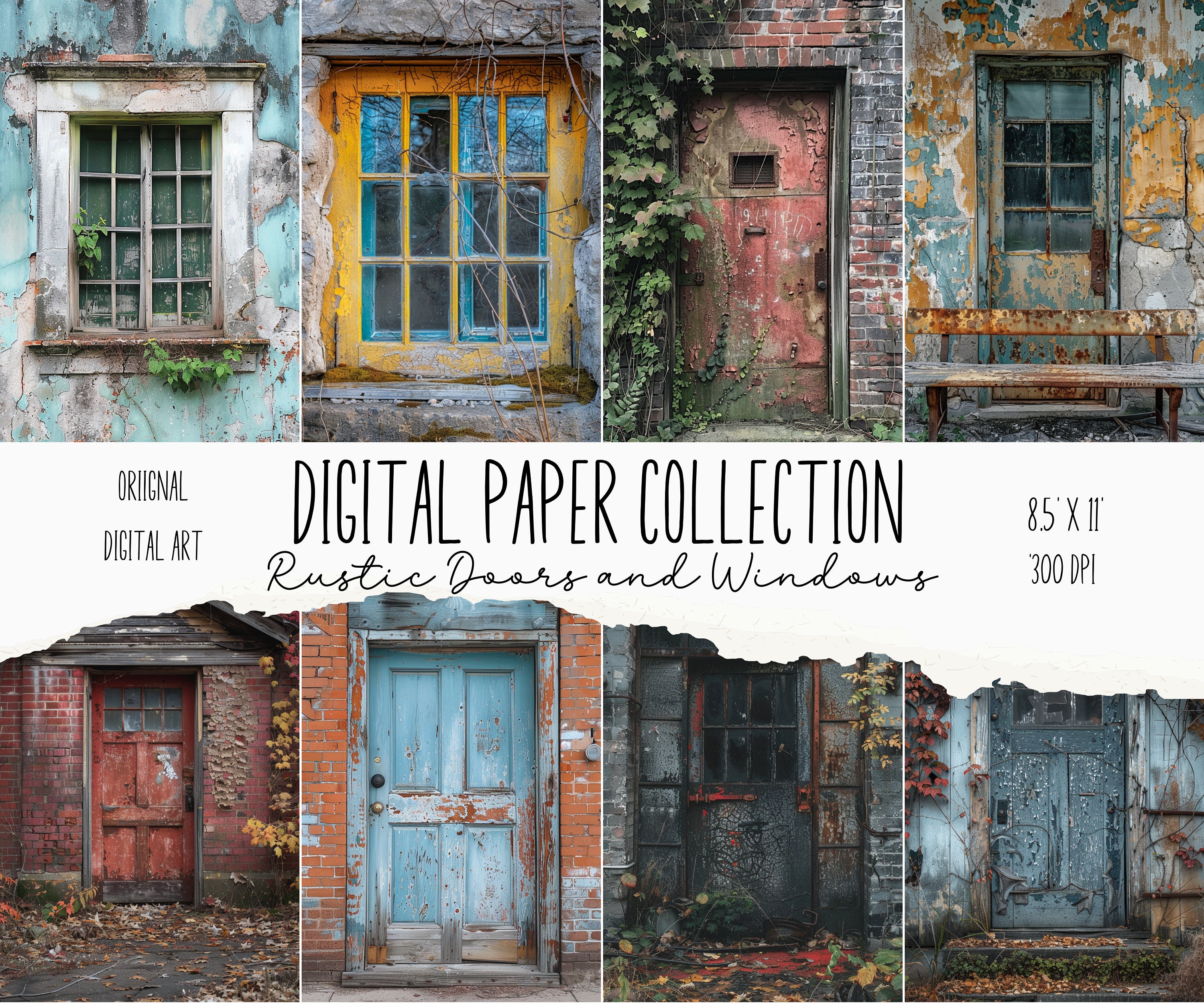 Rustic Doors and Windows Background Papers Vintage Window Digital Print ...