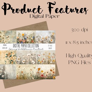 Spring Wildflower Neutral Digital Papers, 24 Spring Textured ...