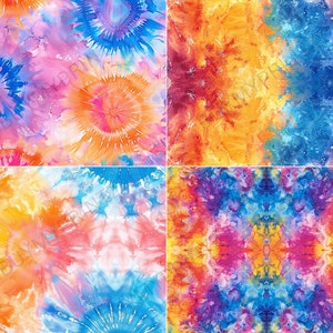 Rainbow Tie Dye Pattern Digital Paper Set, Colorful Printable Bundle ...