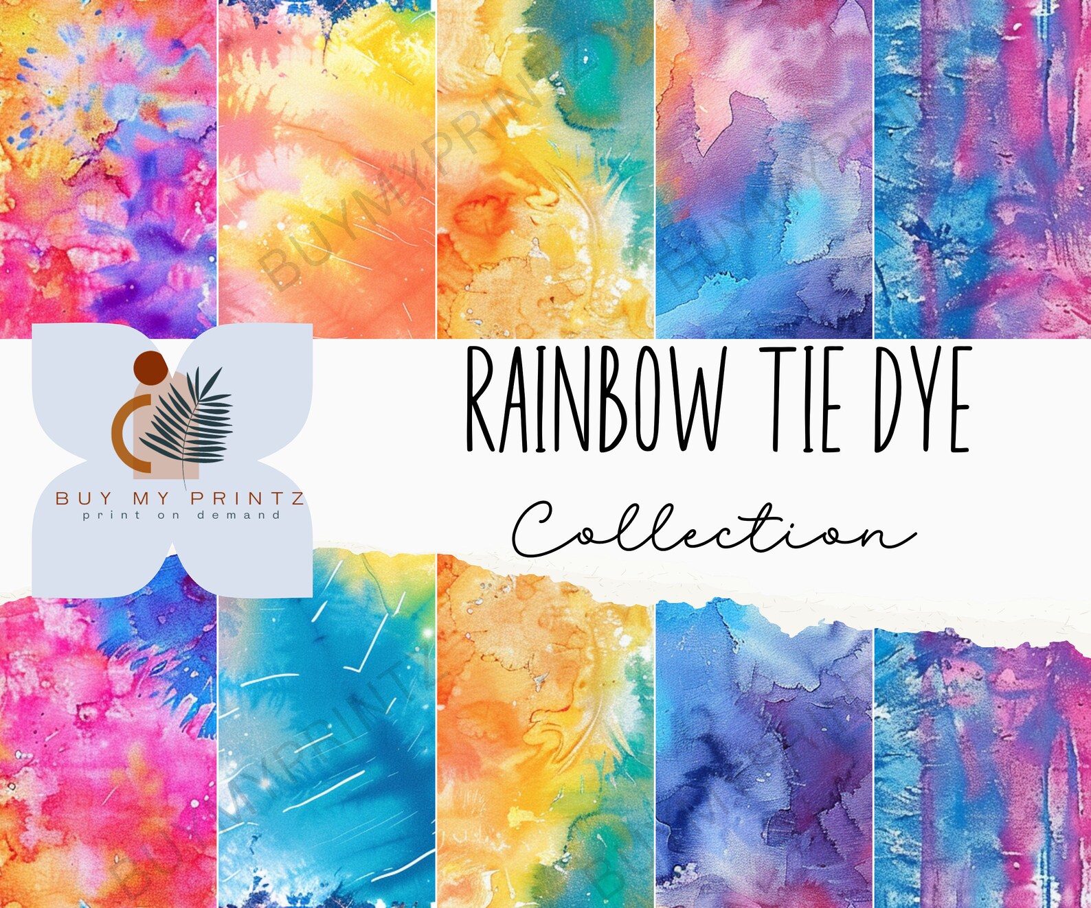 Rainbow Tie Dye Pattern Digital Paper Set, Colorful Printable Bundle ...