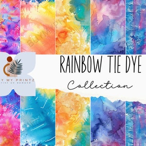 Rainbow Tie Dye Pattern Digital Paper Set, Colorful Printable Bundle ...