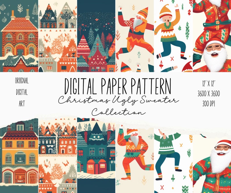 Ugly Christmas Sweater Digital Paper, Ugly Sweaters PNG, Christmas ...