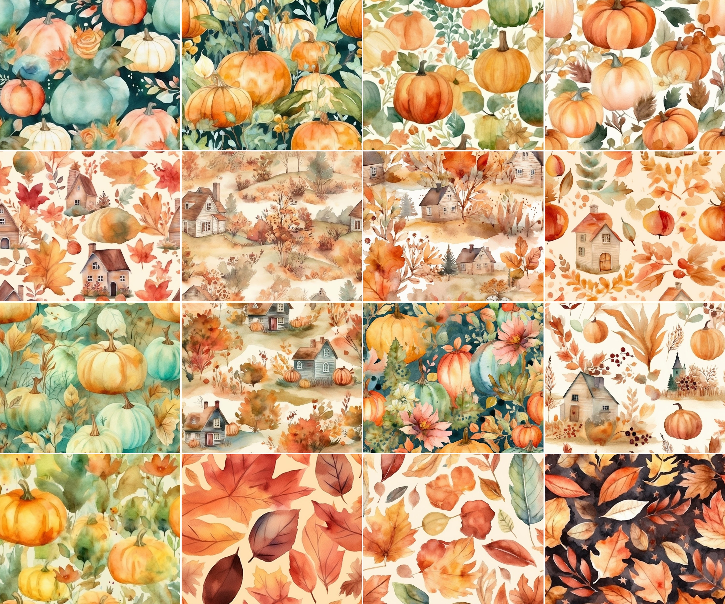 32 Fall Cottagecore Watercolor Digital Paper Set Flowers - Etsy