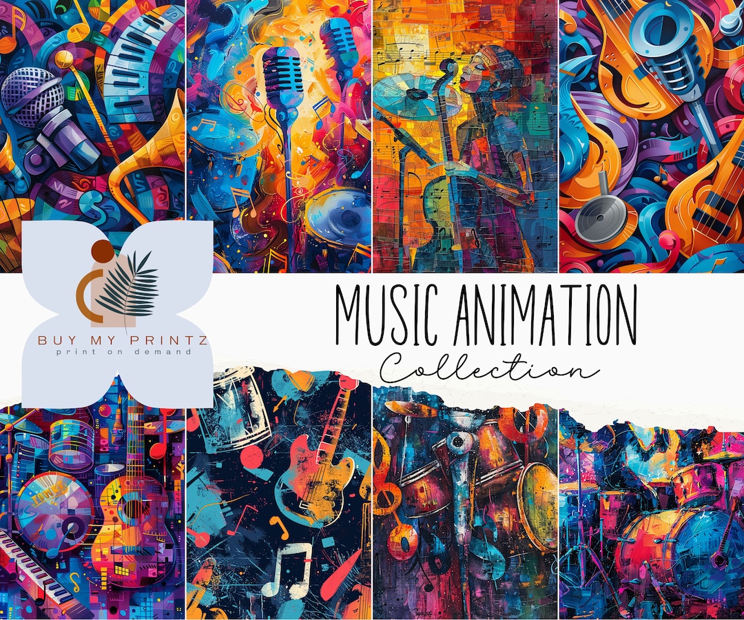 Musical Band Pattern Digital Printable Paper Pack, Animation Themed ...