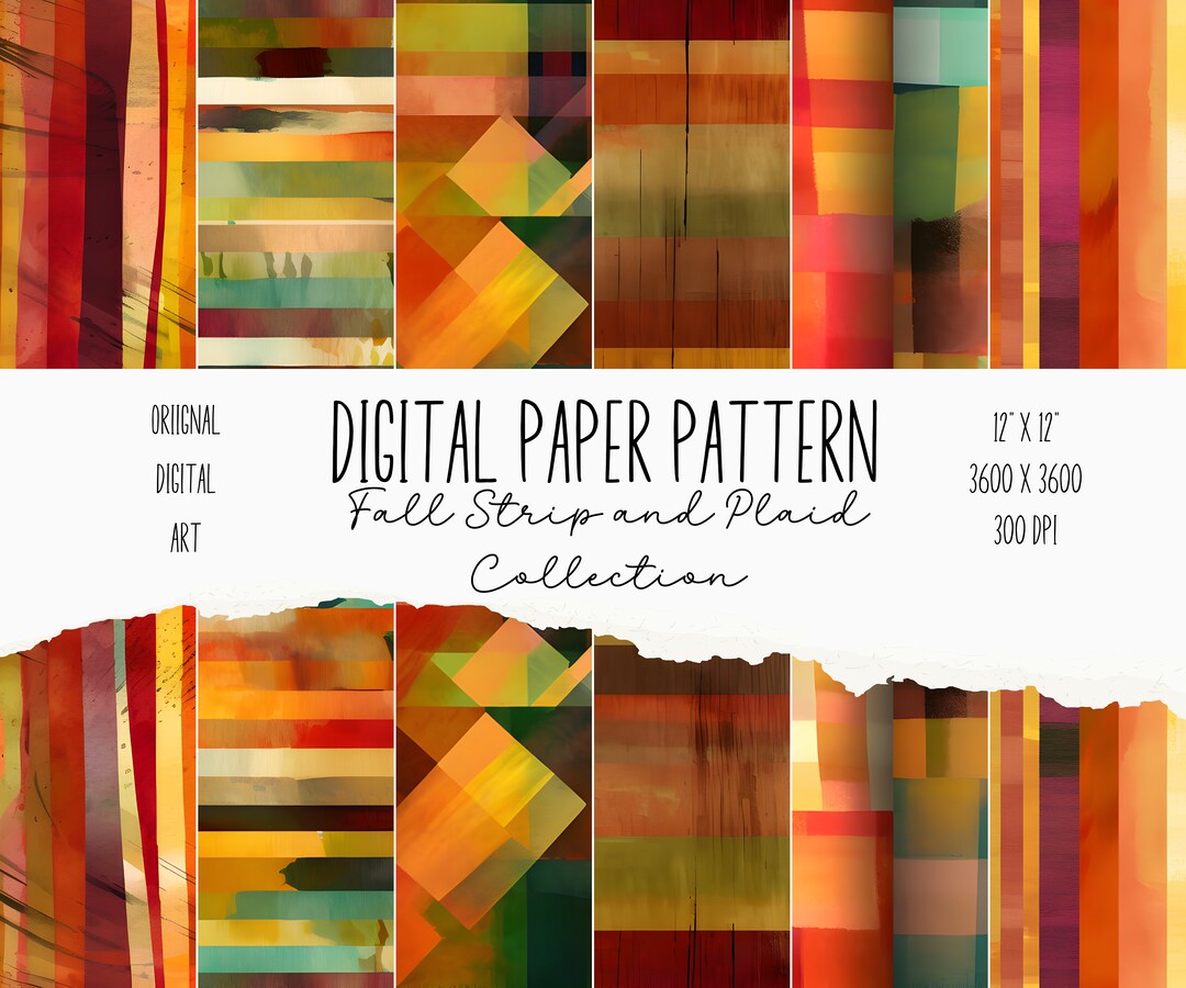 Fall Plaid Digital Paper, Fall Stripe Pattern PNG, Autumn Background ...