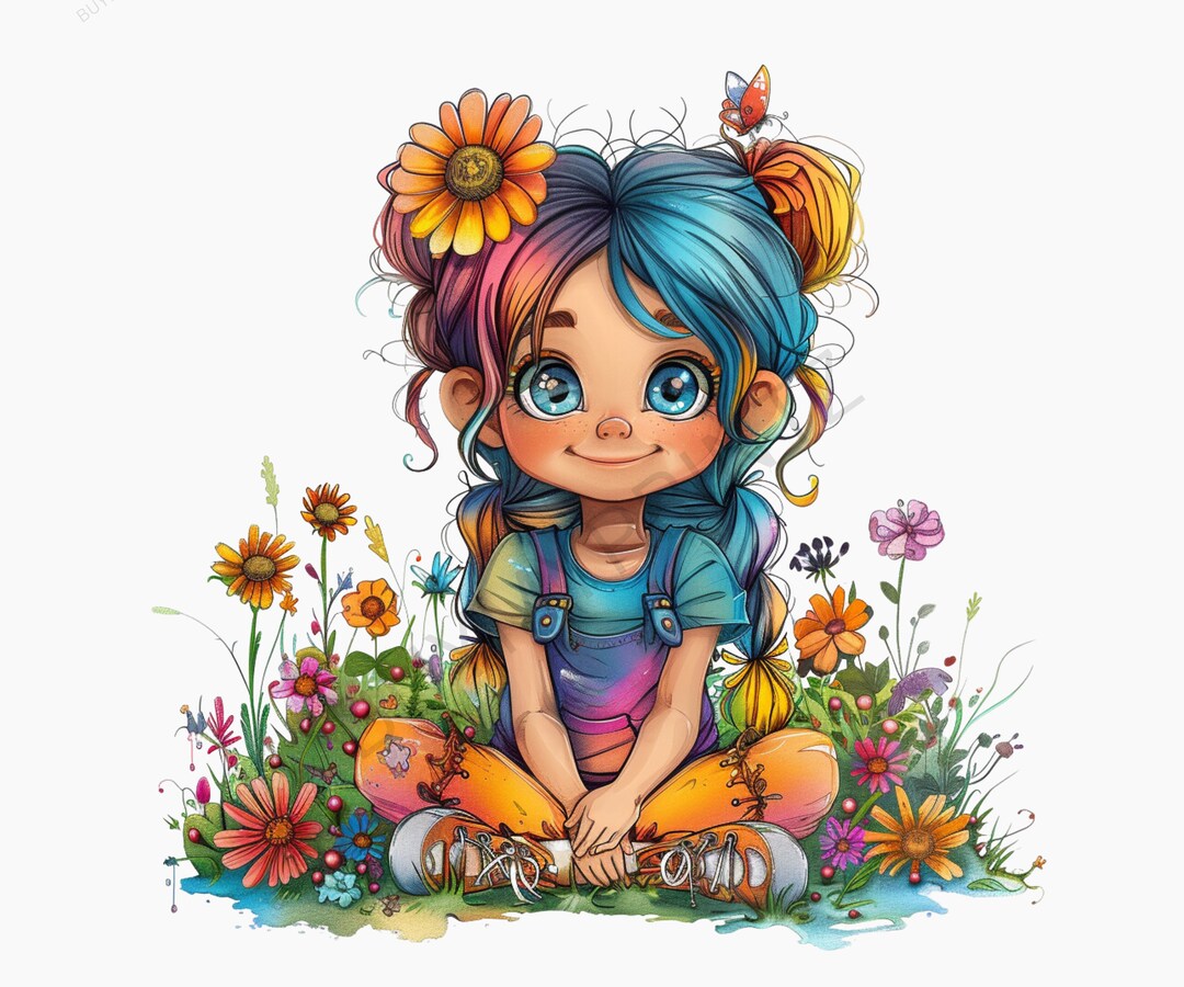 20 Quirky Girl Clipart, Whimsical Ephemera, Watercolor Pngs, Instant ...