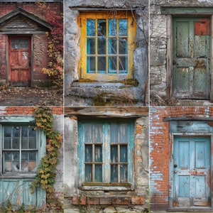 Rustic Doors and Windows Background Papers Vintage Window Digital Print ...