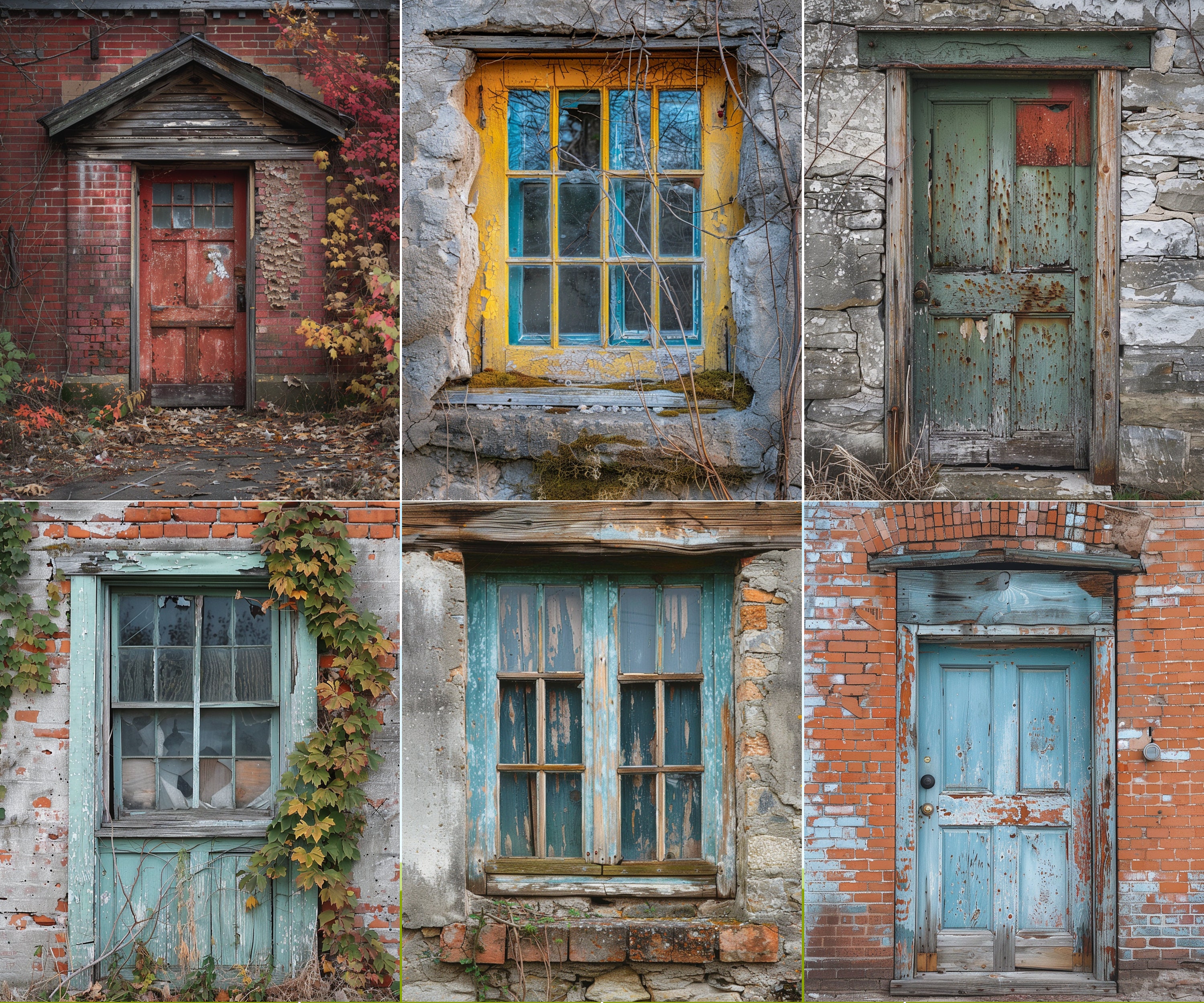 Rustic Doors and Windows Background Papers Vintage Window Digital Print ...