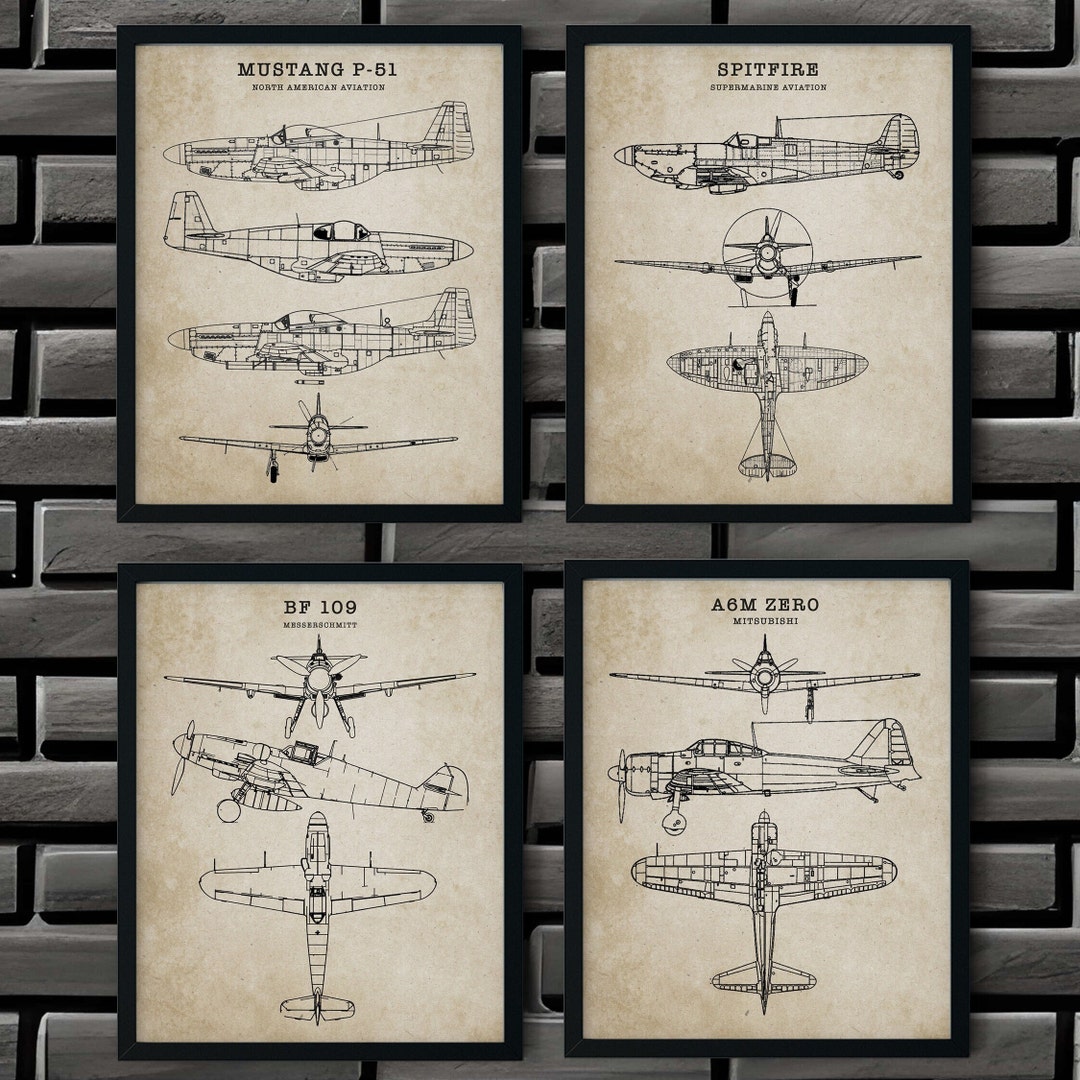 World War 2 Fighter Plane Wall Art Prints (set of 4) 11x14 or 8x10 ...