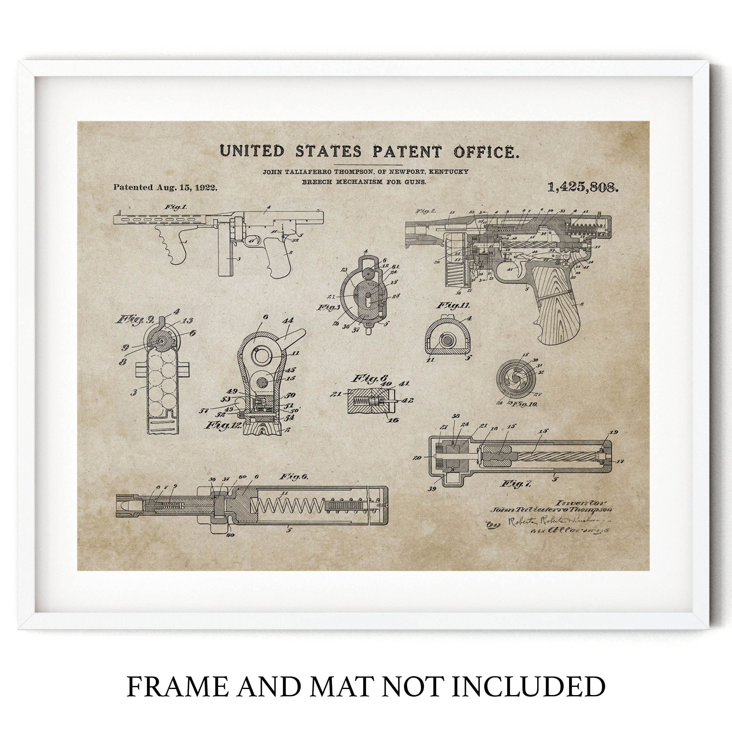 Thompson M1A1 Submachine Gun Wall Art Print 14x11 UNFRAMED US Military ...
