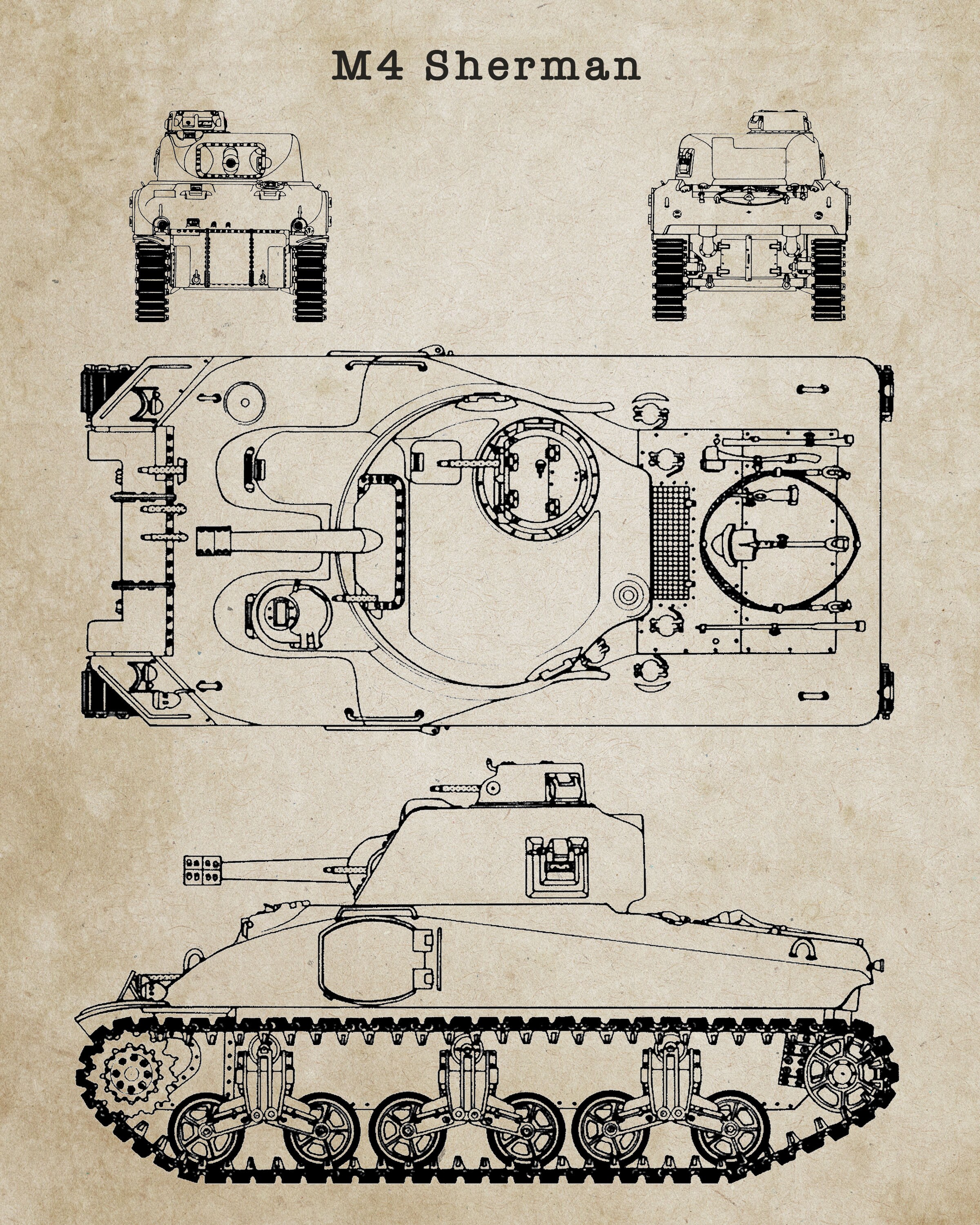 World War 2 Tanks Wall Art Print set of 4 8x10 UNFRAMED WW2 Themed US ...