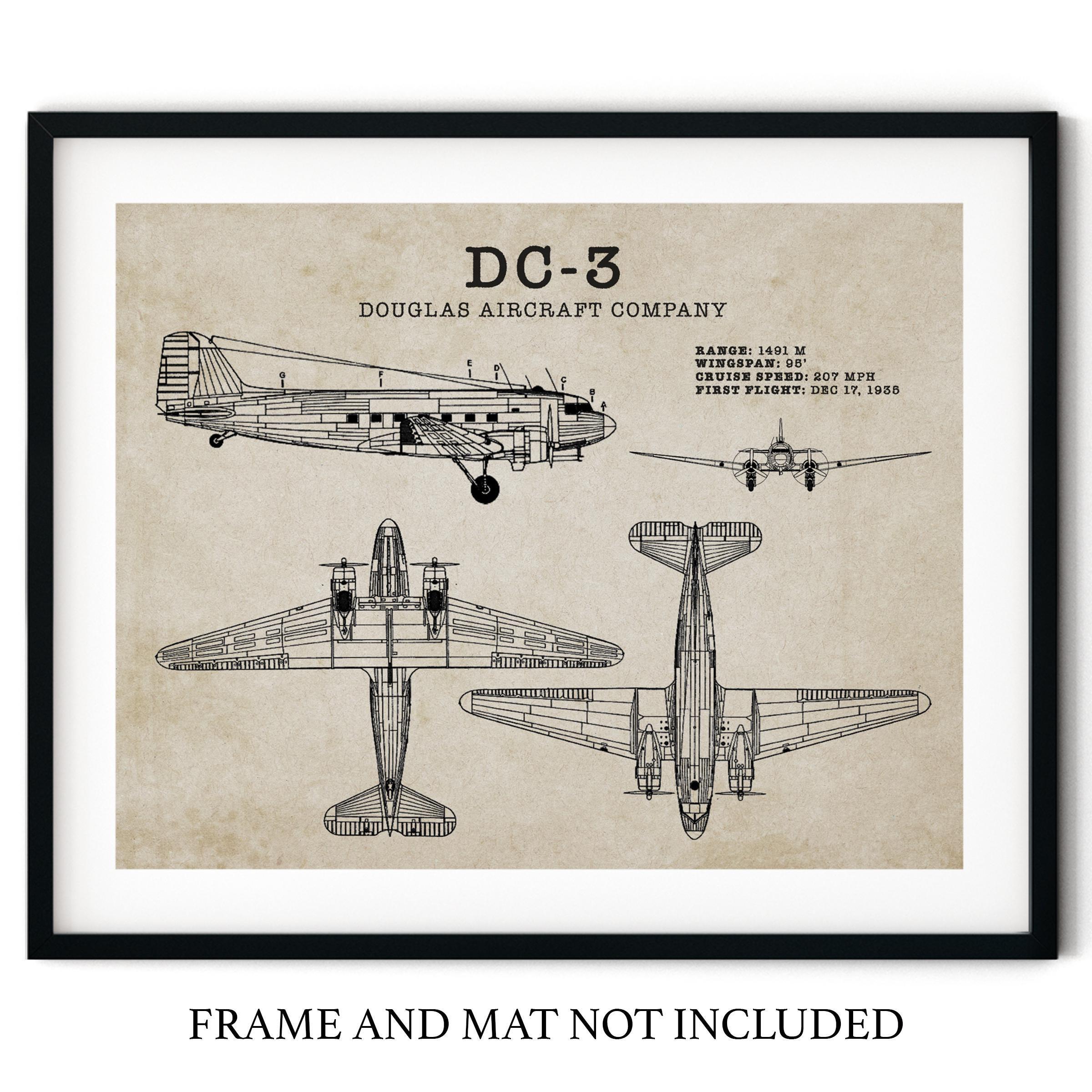 DC3 Patent Wall Art Print - 11"x14" UNFRAMED Aviation Gifts. Vintage ...
