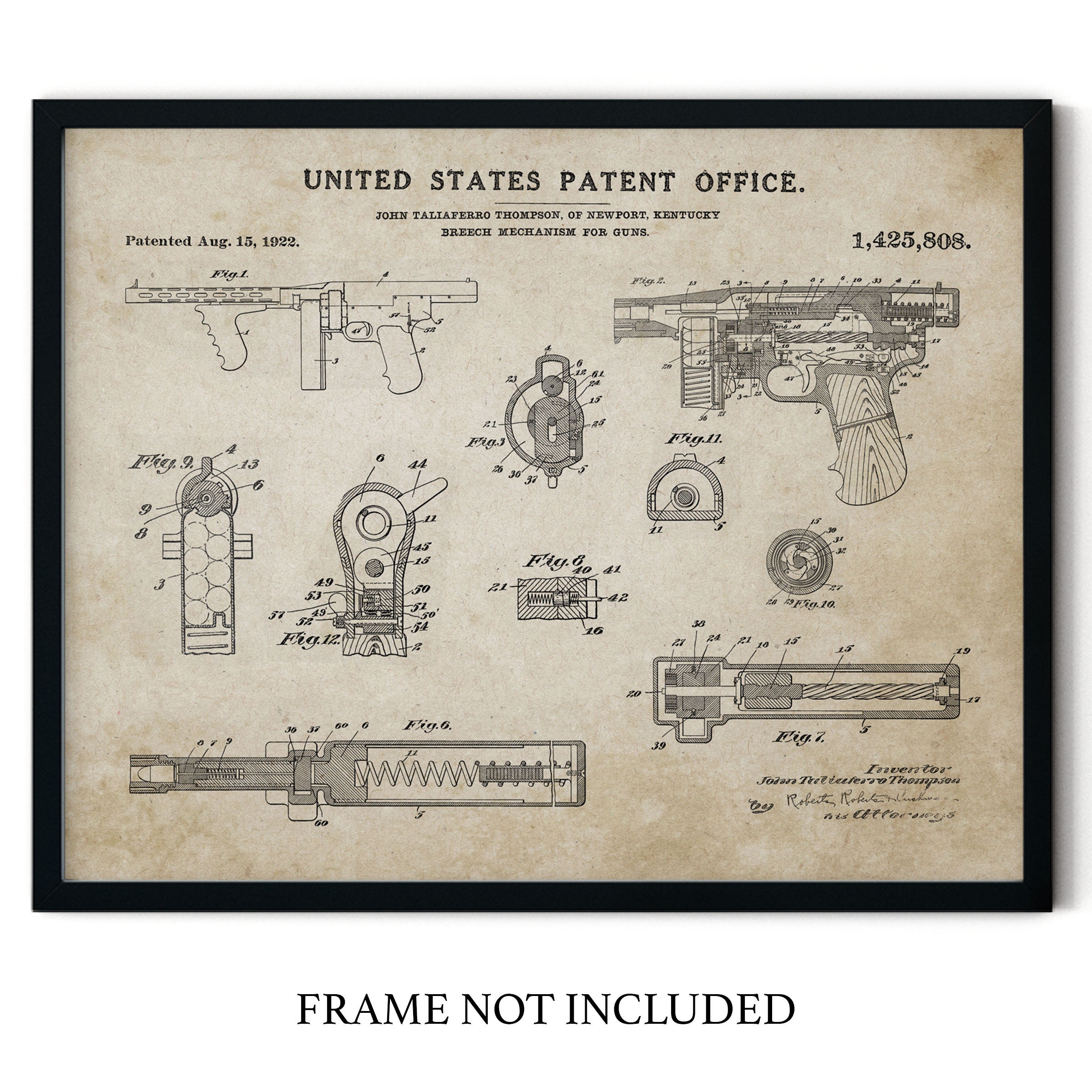 Thompson M1A1 Submachine Gun Wall Art Print 14x11 UNFRAMED US Military ...