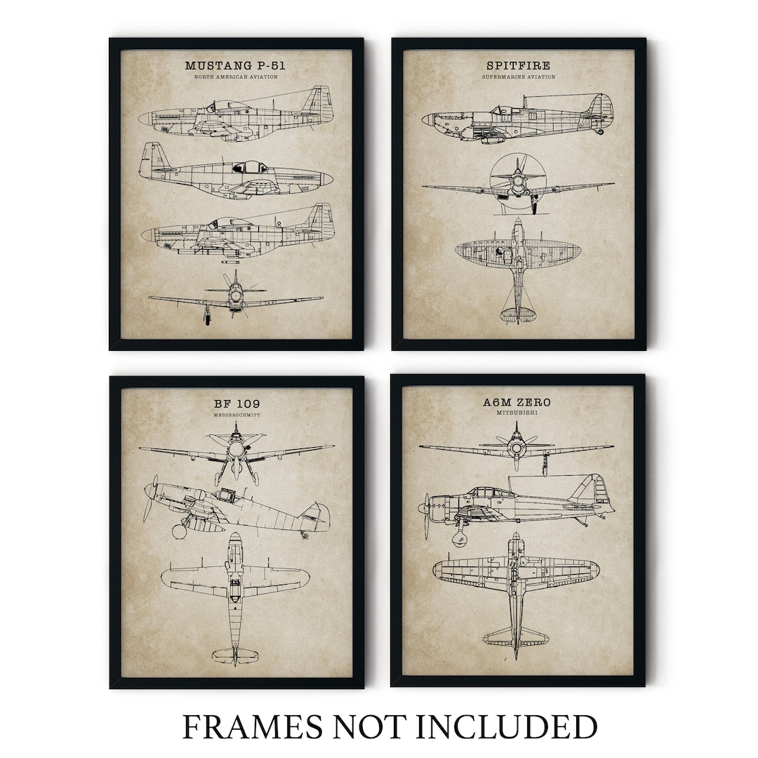 World War 2 Fighter Plane Wall Art Prints set of 4 8x10 UNFRAMED US ...