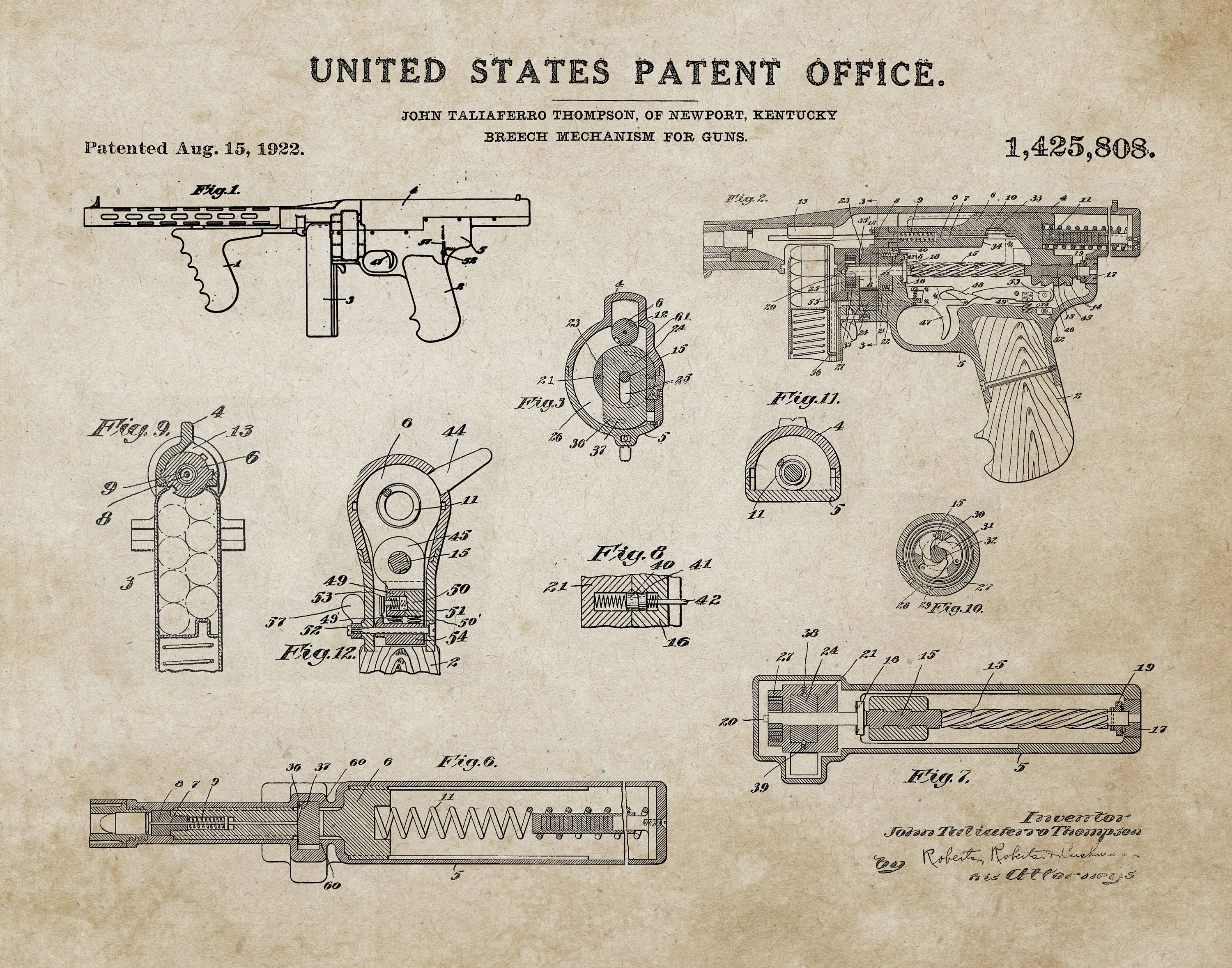 Thompson M1A1 Submachine Gun Wall Art Print 14x11 UNFRAMED US Military ...