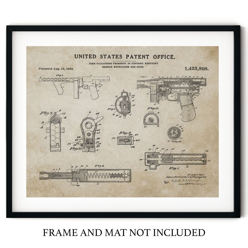 Thompson M1A1 Submachine Gun Wall Art Print 14x11 UNFRAMED US Military ...