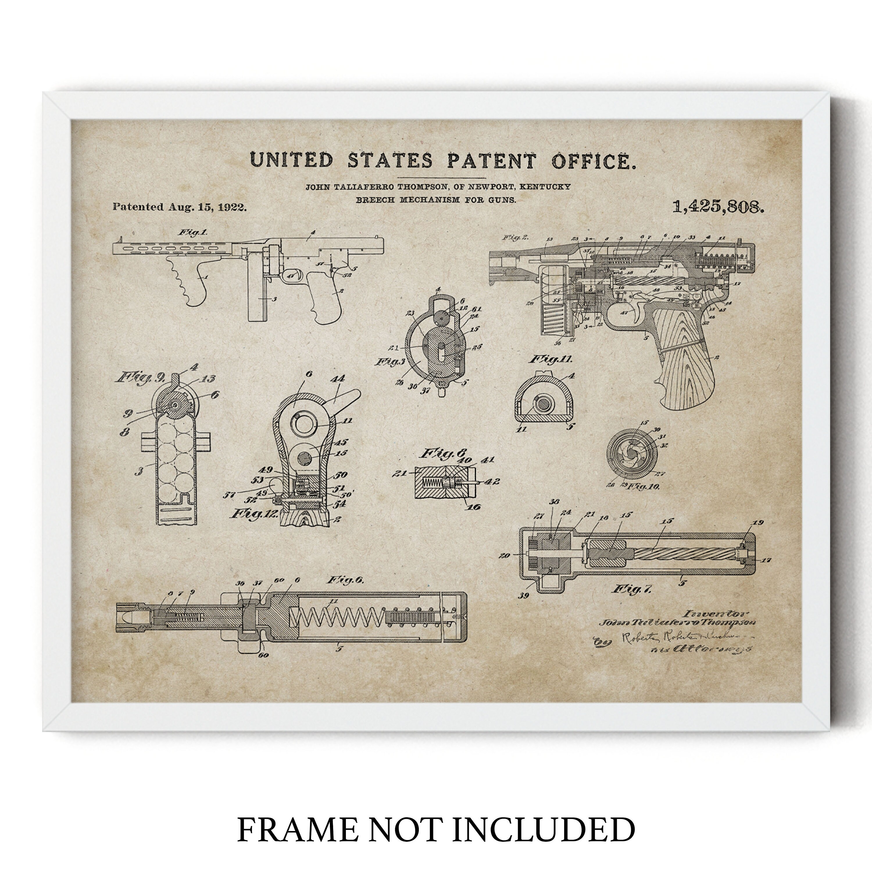 Thompson M1A1 Submachine Gun Wall Art Print 14x11 UNFRAMED US Military ...