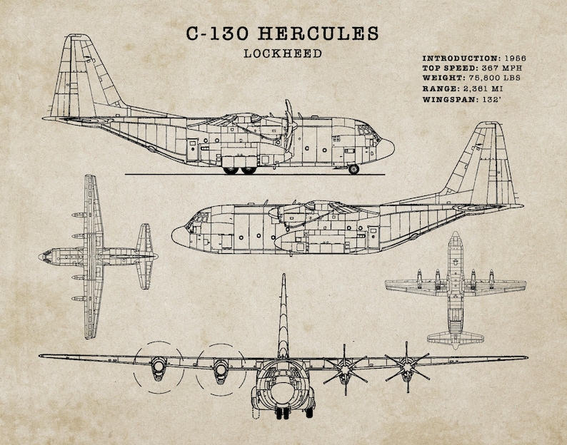 C-130 Hercules Patent Wall Art Print - 11"x14" UNFRAMED Military ...